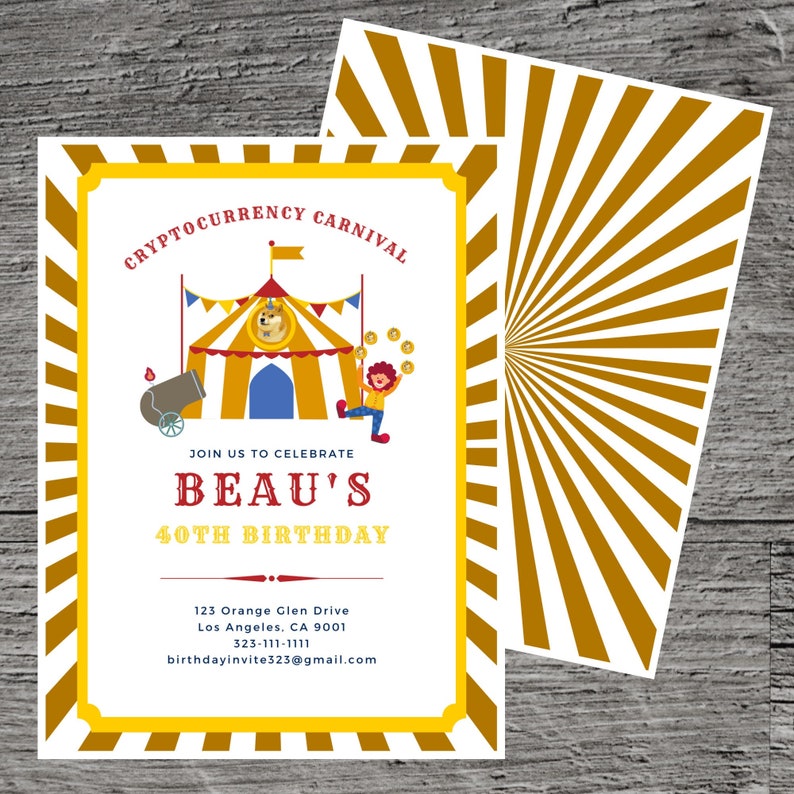 Cryptocurrency Carnival Theme Birthday Party Invitation, Bitcoin ...