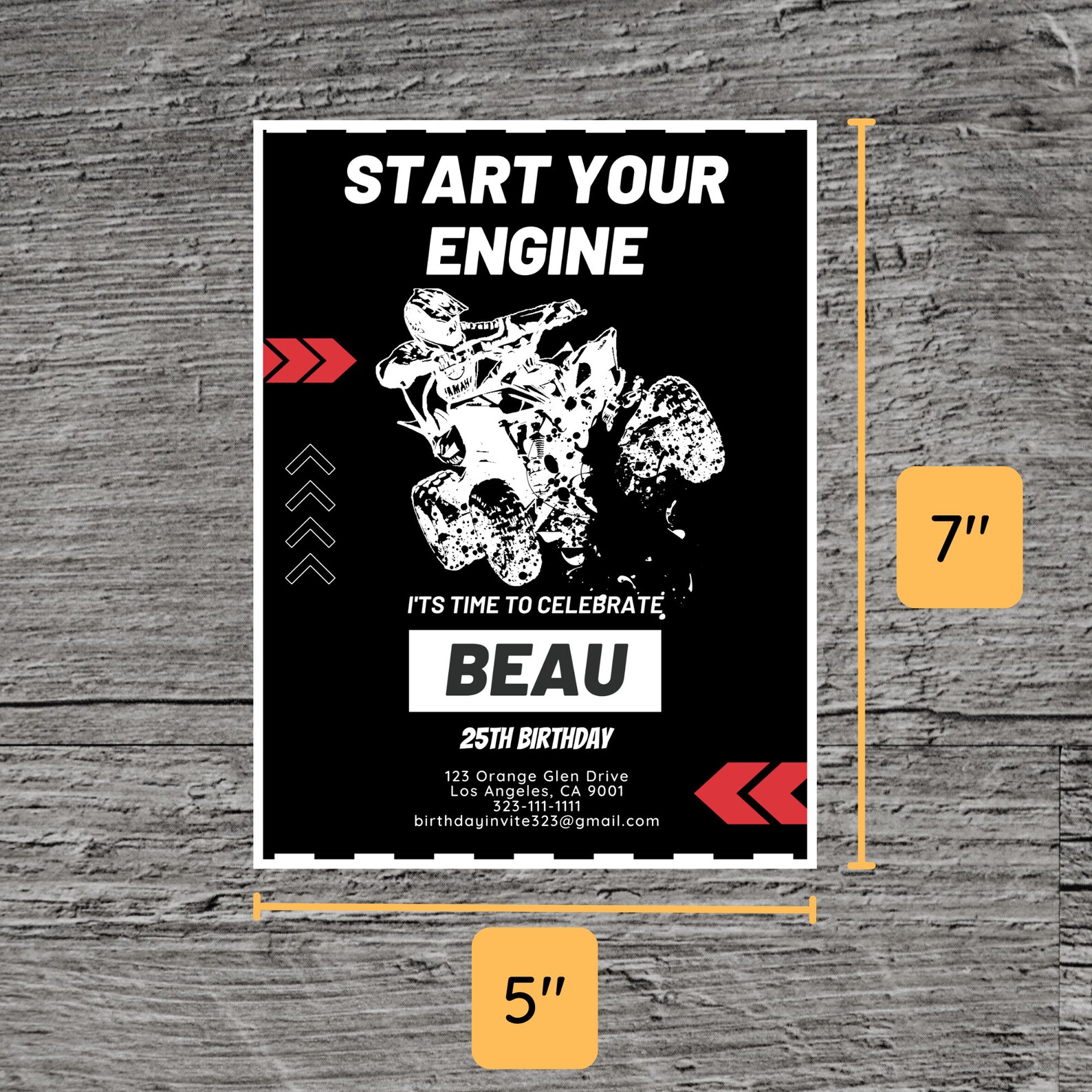 ATV Quad Theme Birthday Party Invitation, Racing Dune Buggy Dirt Bike ...