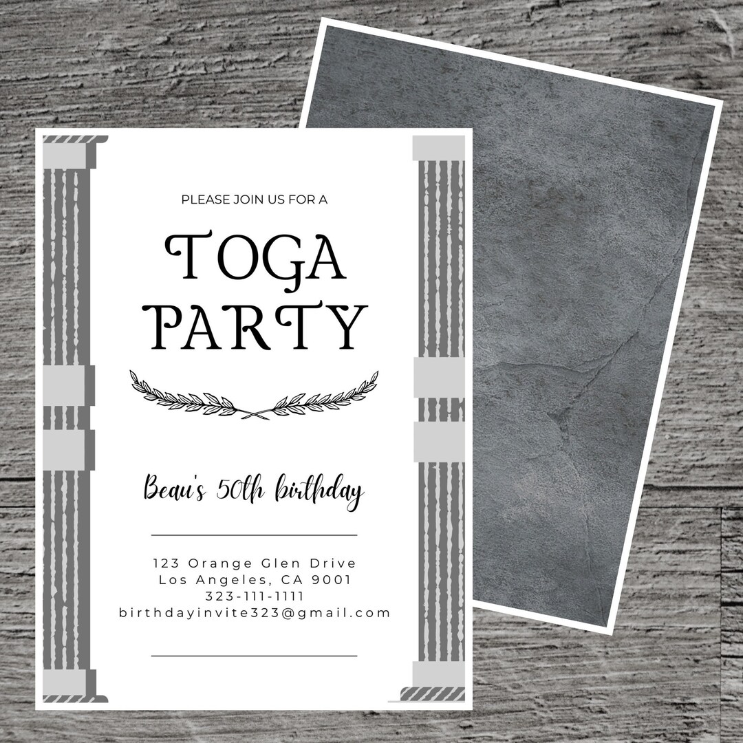 Toga Theme Birthday Party Invitation, Attire Roman Classic Tradition ...