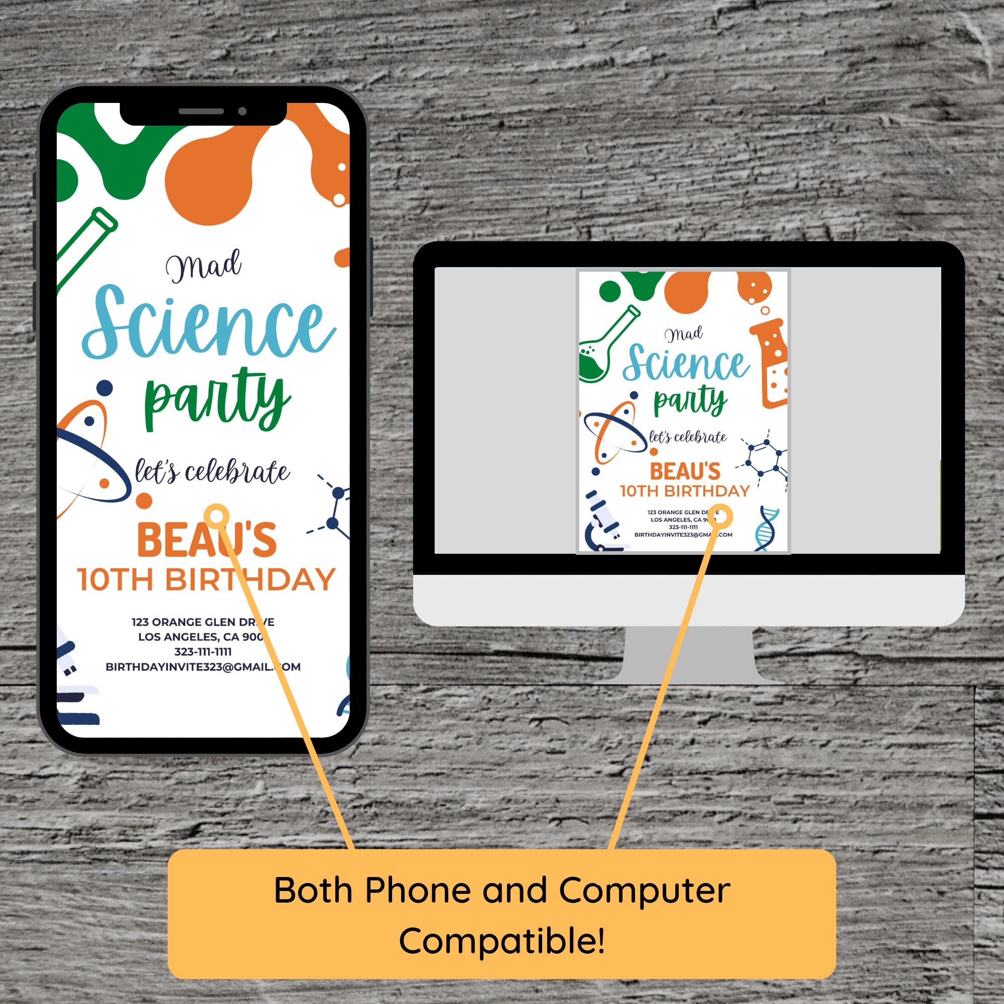 Mad Scientist Theme Birthday Party Invitation Template, Science ...