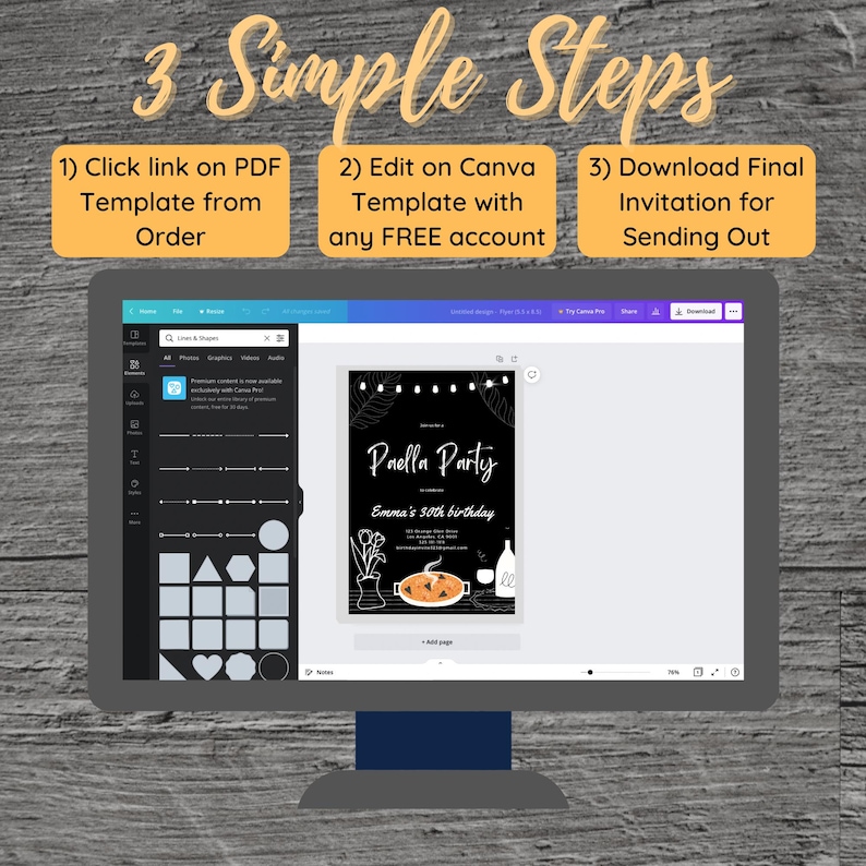 Paella Night for Emma Theme Birthday Party Invitation Template, Risotto ...