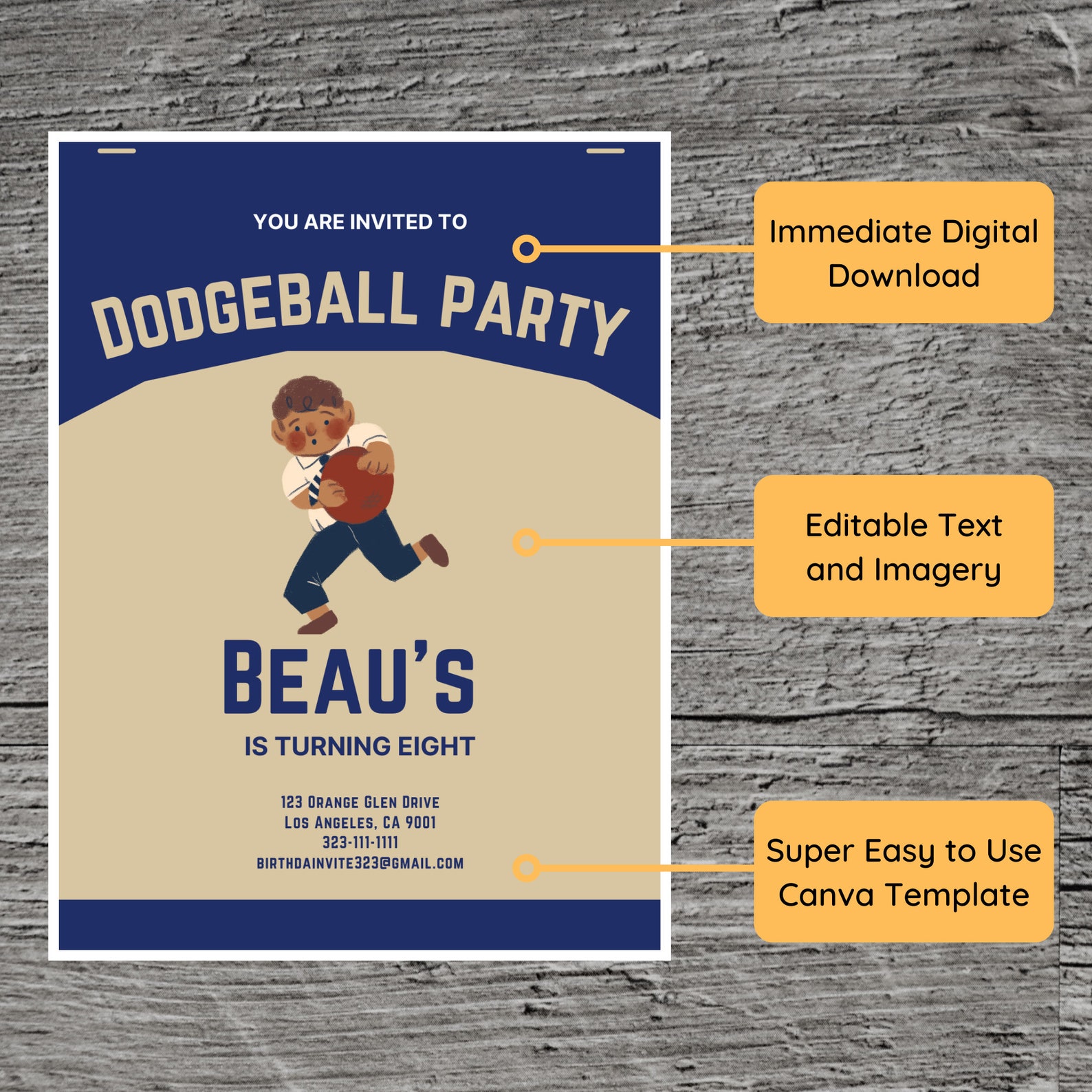 Dodgeball Theme Birthday Party Invitation Template, Sports Basketball ...