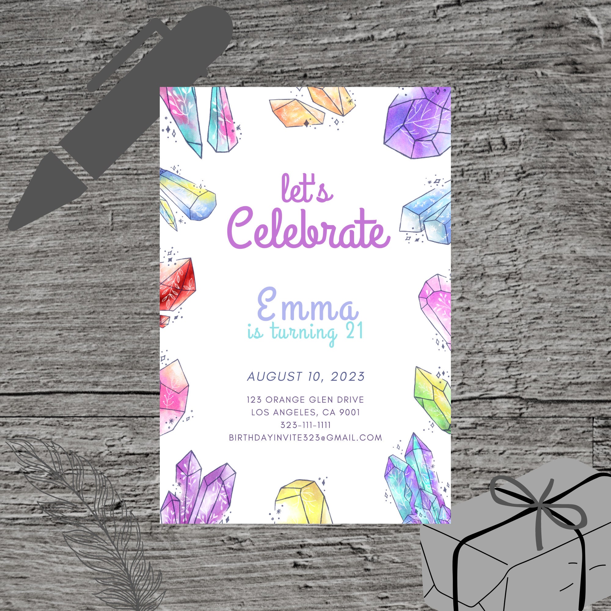 Gemstone Theme Birthday Party Invitation Template, Mineral Crystal ...