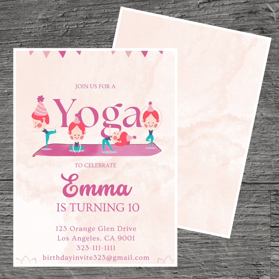 Yoga for Emma Theme Birthday Party Invitation Template, Sanskrit ...