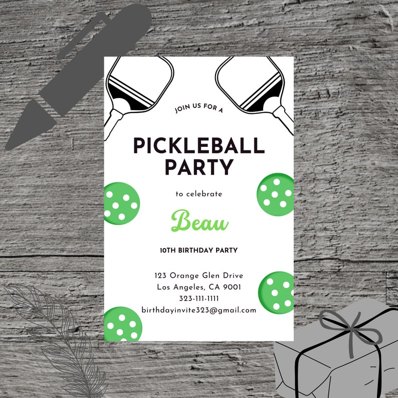 Pickleball for Beau Theme Birthday Party Invitation Template, Paddle ...
