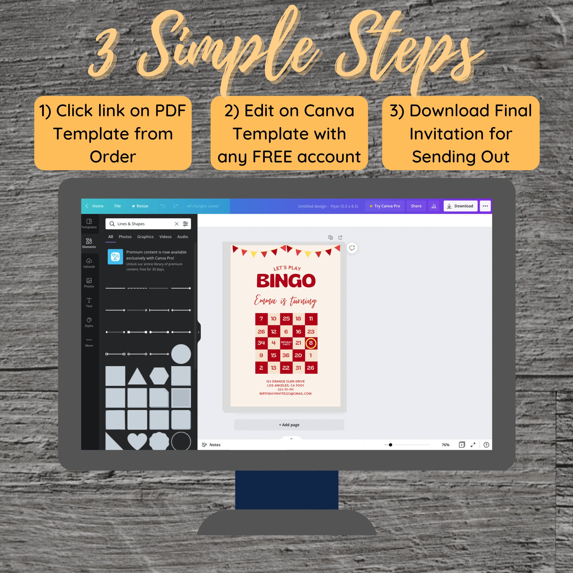 Bingo for Emma Theme Birthday Party Invitation Template, Bingo Jackpot ...