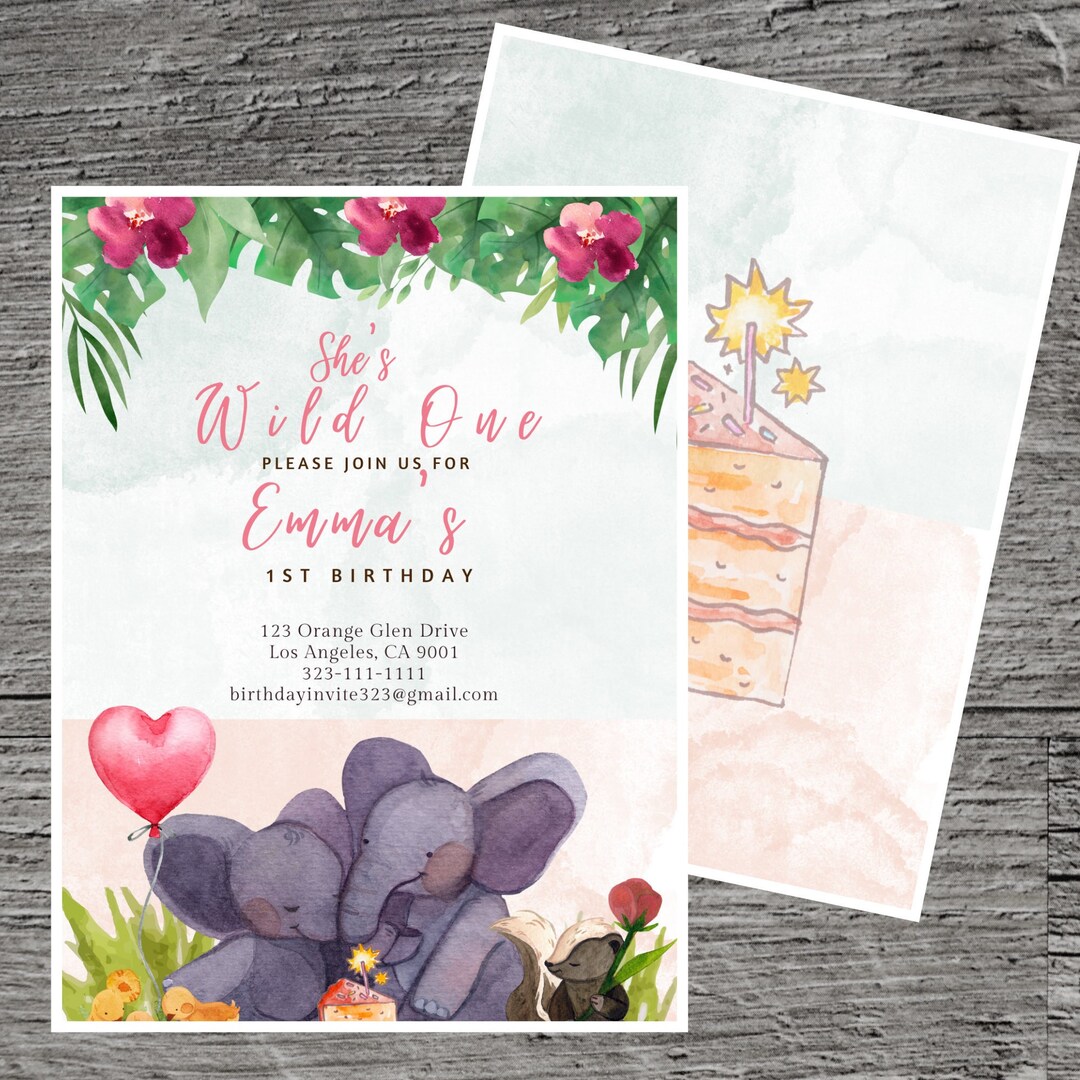 Cute Elephant Birthday Invitation, Watercolor Look - Elegant Toddler ...