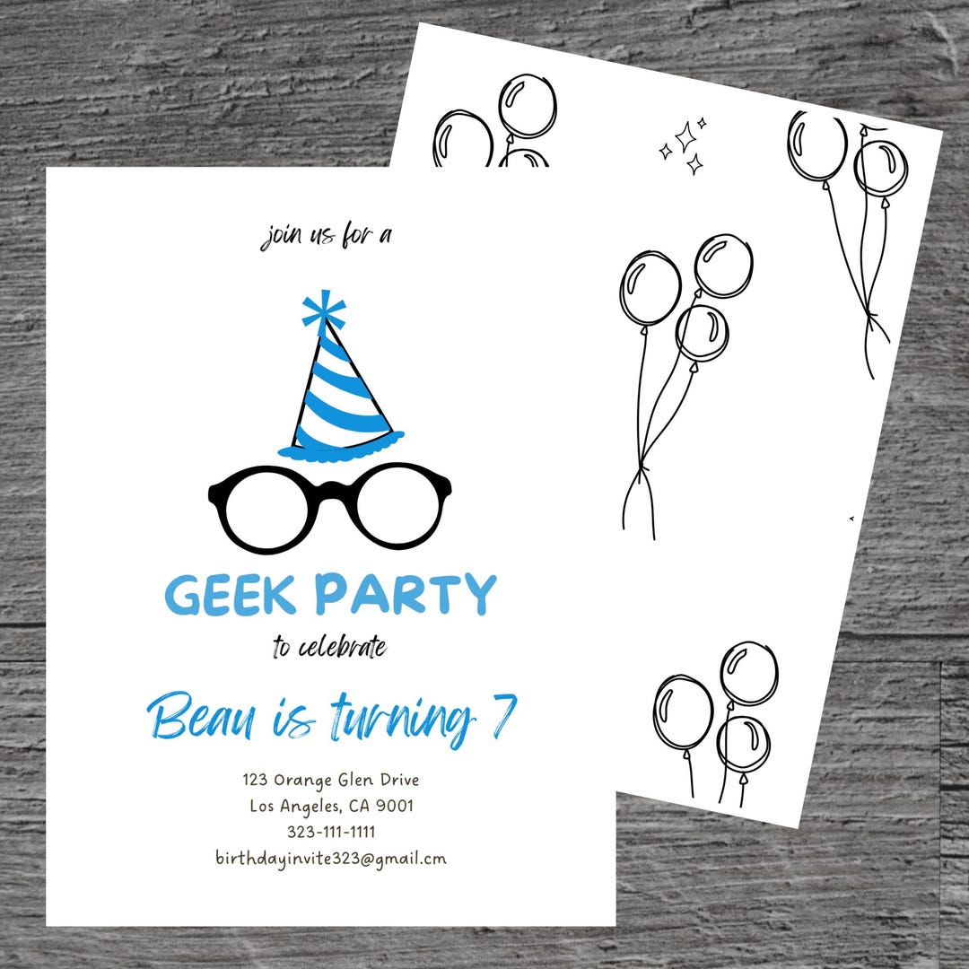 Dress up Like a Geek for Beau Theme Birthday Party Invitation Template ...
