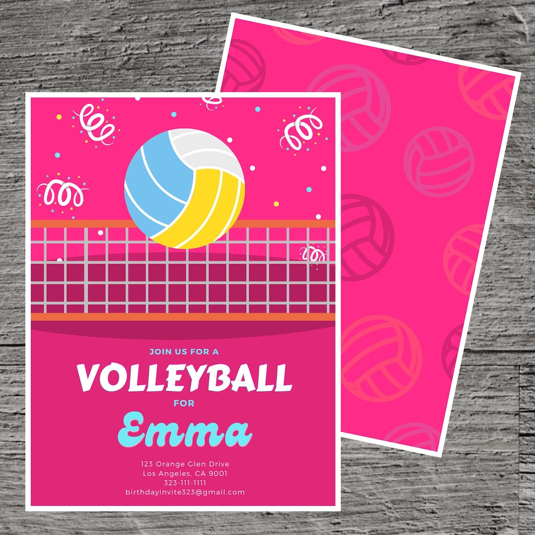 Volleyball Theme Birthday Party Invitation Template, Beach Indoor Court ...