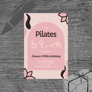 Pilates for Emma Theme Birthday Party Invitation Template, Abduction, C ...