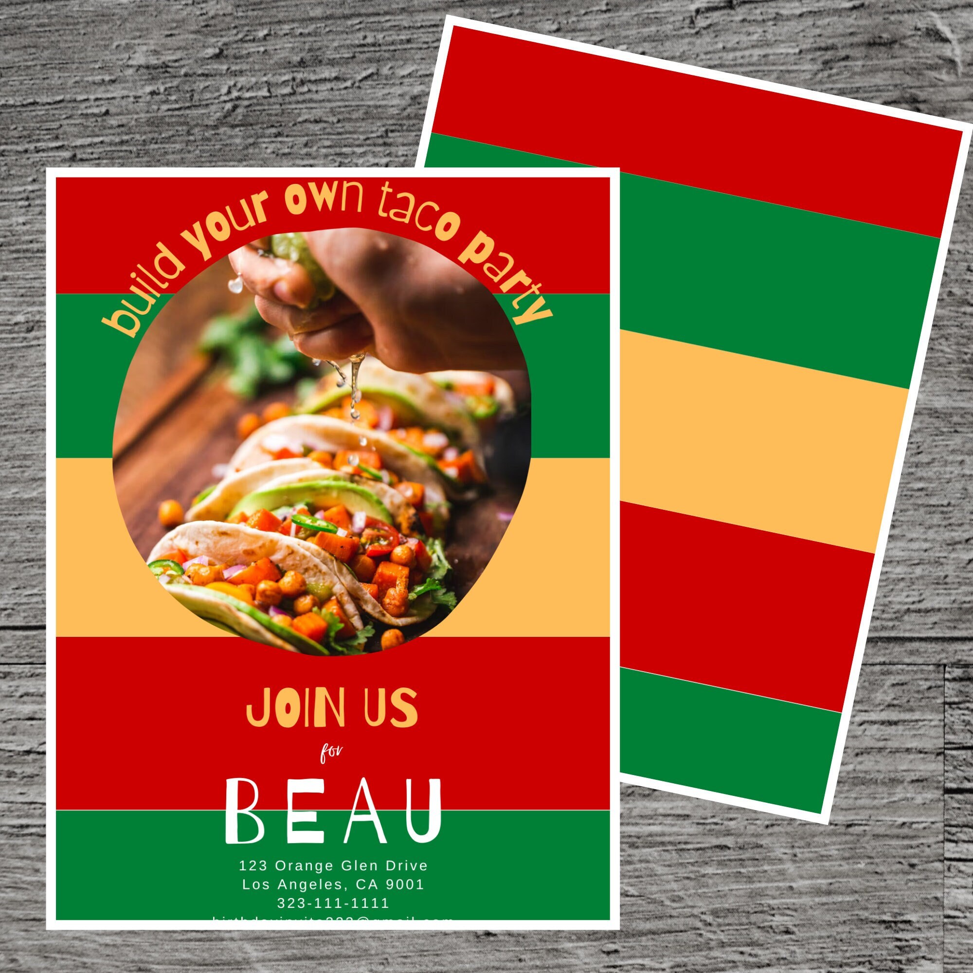 Build Your Own Taco Bar Food Theme Birthday Party Invitation Template ...