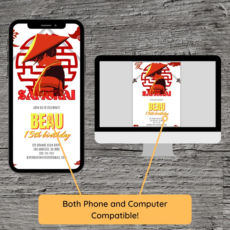 Samurai Theme Birthday Party Invitation, Japanese Military Warrior ...