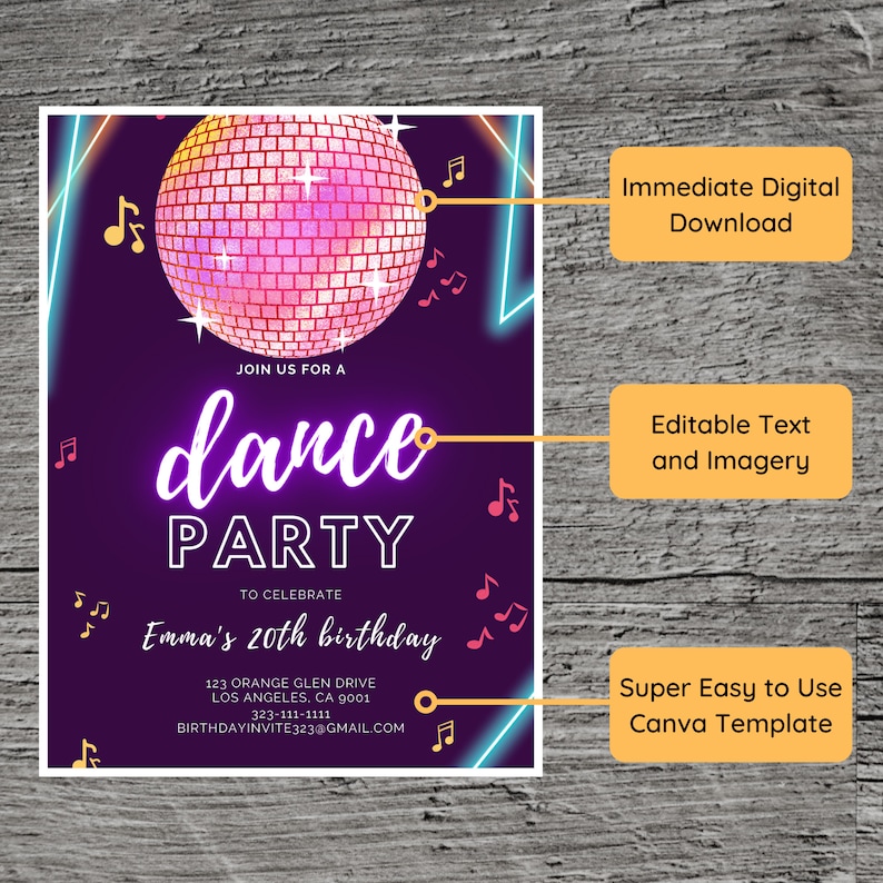 Dance Party Birthday Party Invitation, Music Nightclub Dance Teenagers ...
