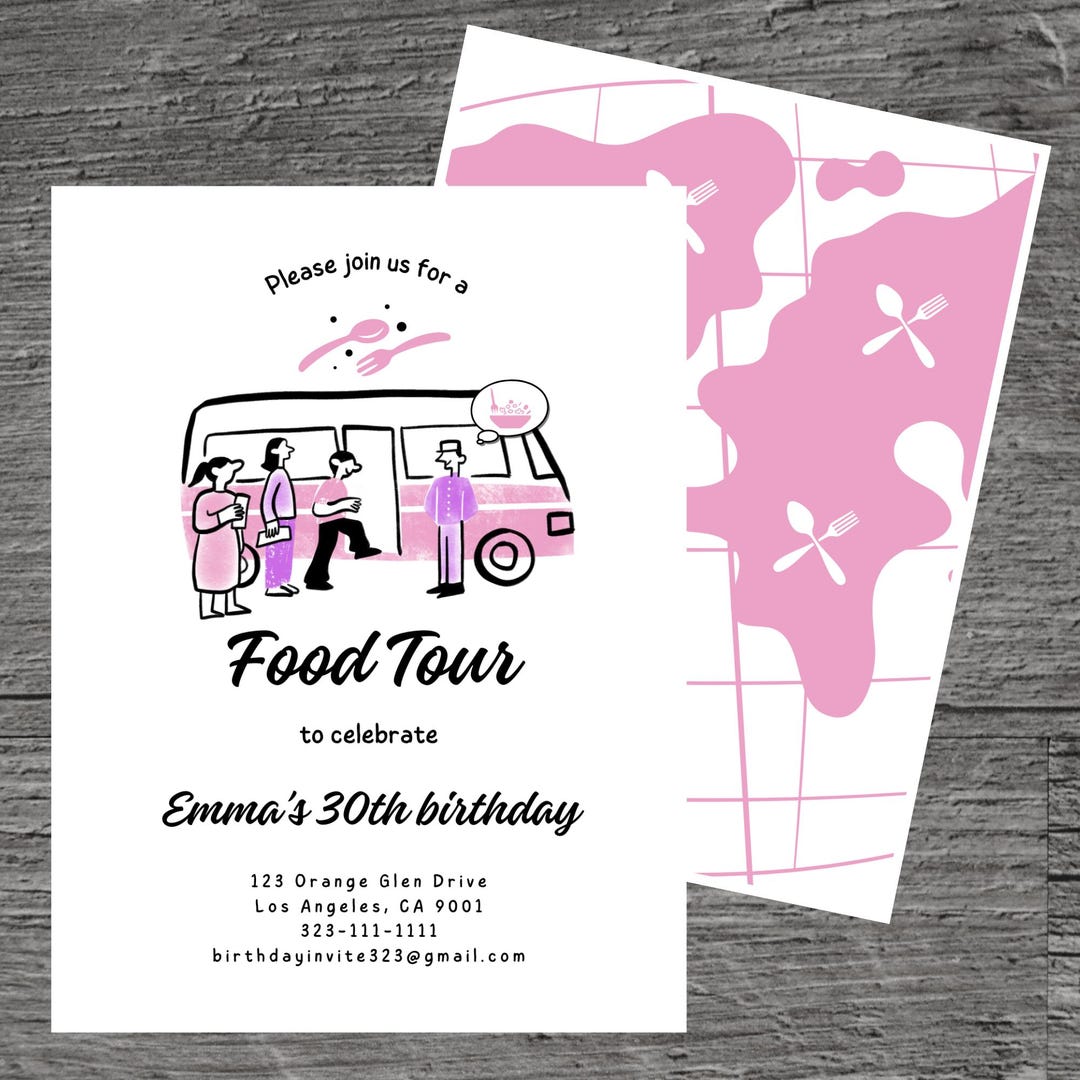 Food Tour for Emma Theme Birthday Party Invitation Template, Food ...