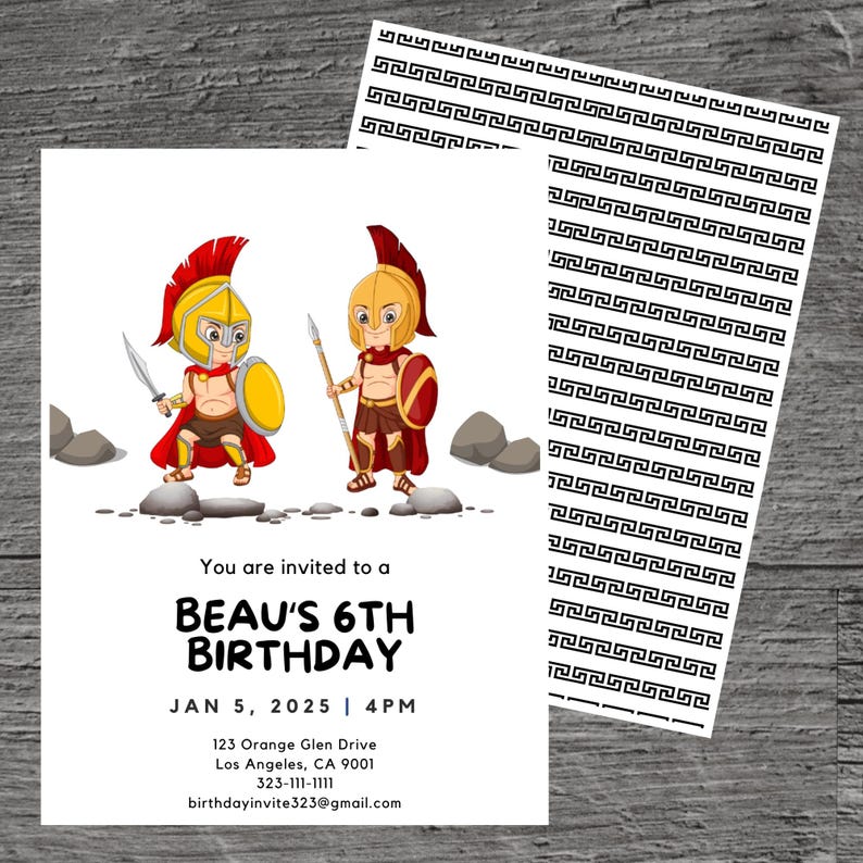 Gladiator for Beau Theme Birthday Party Invitation Template, Swordsman ...