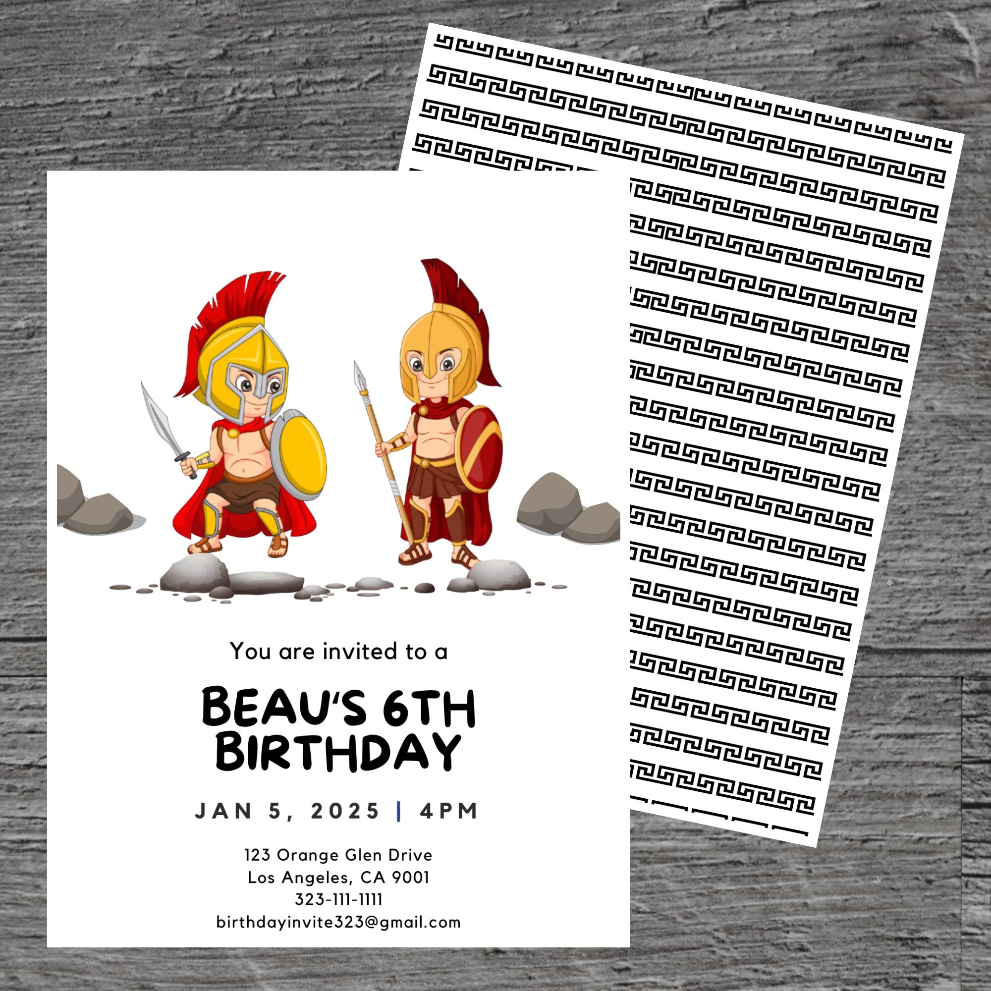 Gladiator for Beau Theme Birthday Party Invitation Template, Swordsman ...