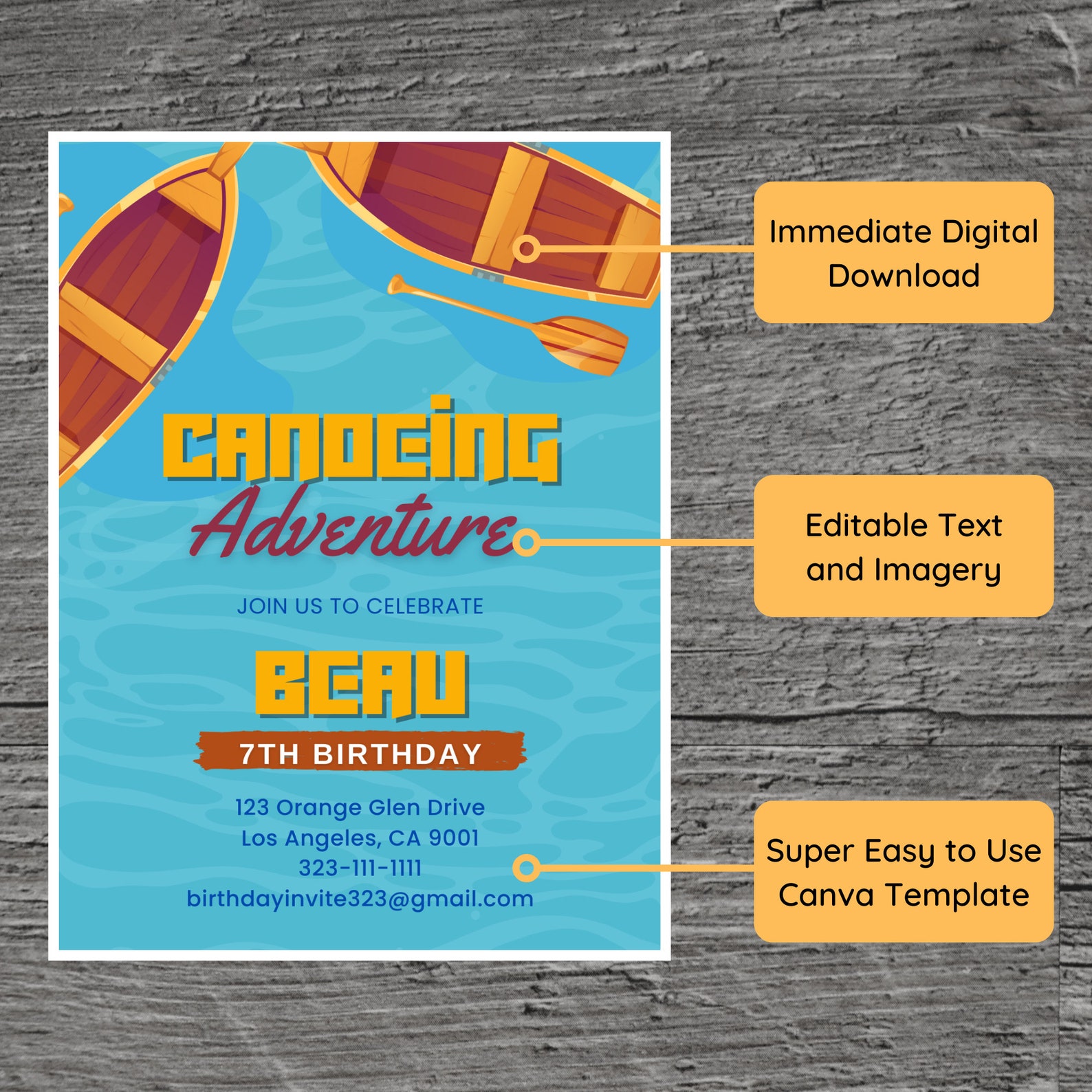 Canoeing Adventure for Beau Theme Birthday Party Invitation Template ...