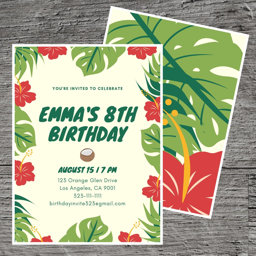 Tropical Paradise Birthday Party Invitation, Paradise Island Beach Palm ...