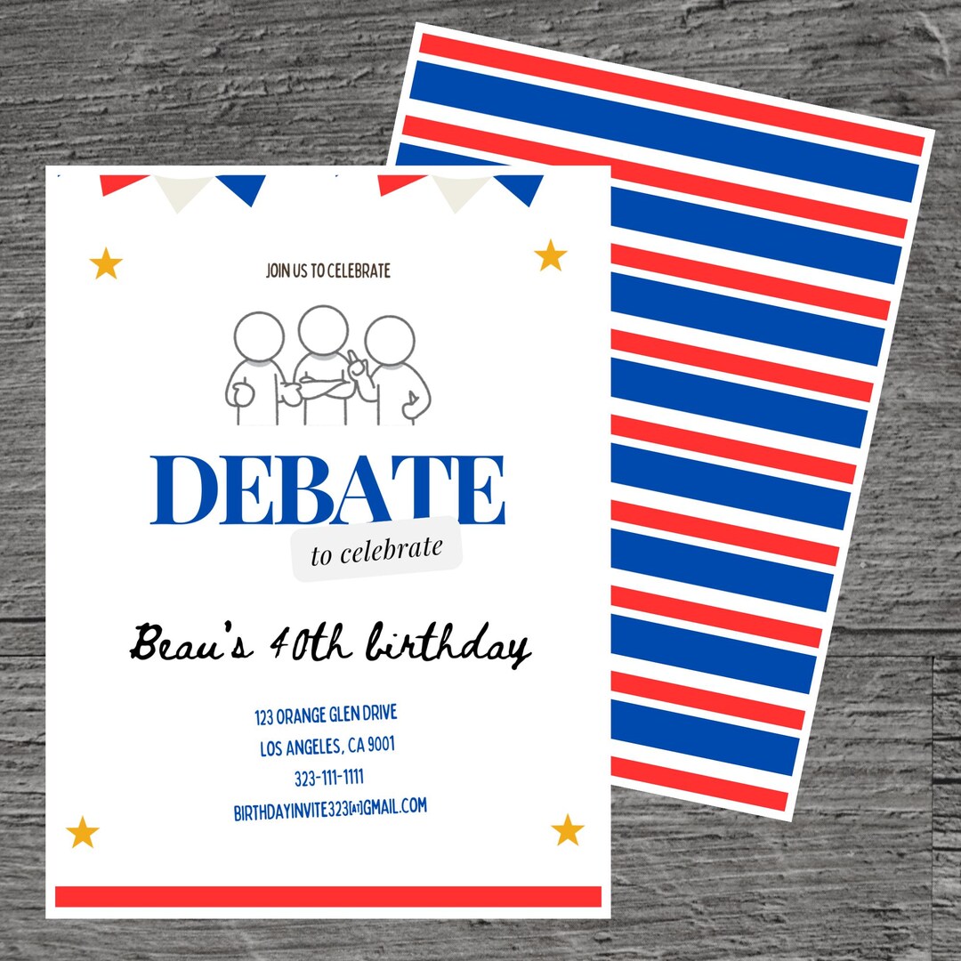 Debate for Beau Theme Birthday Party Invitation Template, Formal ...