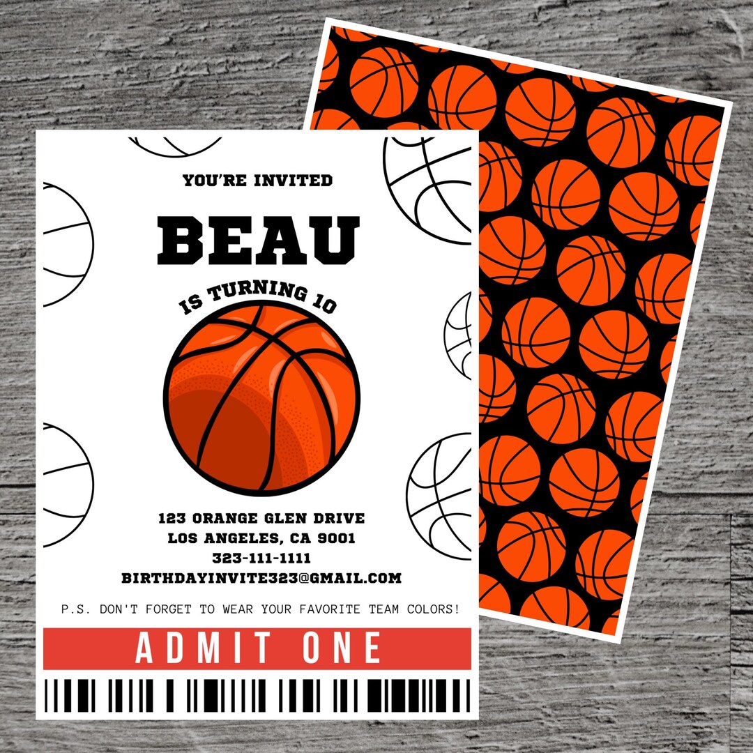 Basketball Game Attending Theme Birthday Party Invitation Template ...