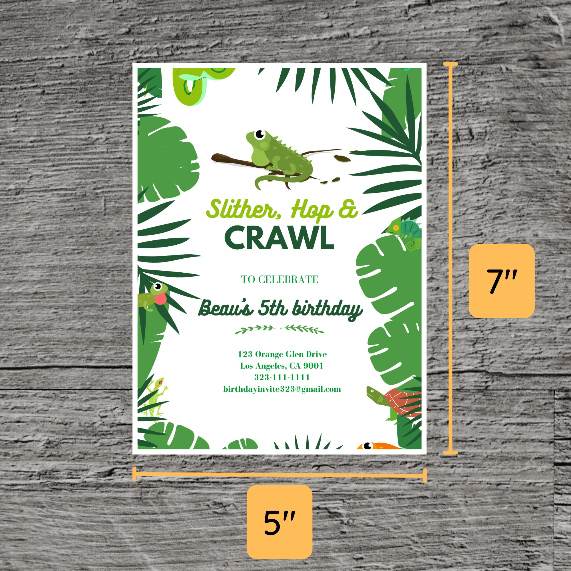 Reptiles Theme Birthday Party Invitation, Slither Hiss Crawl Boy Hop ...