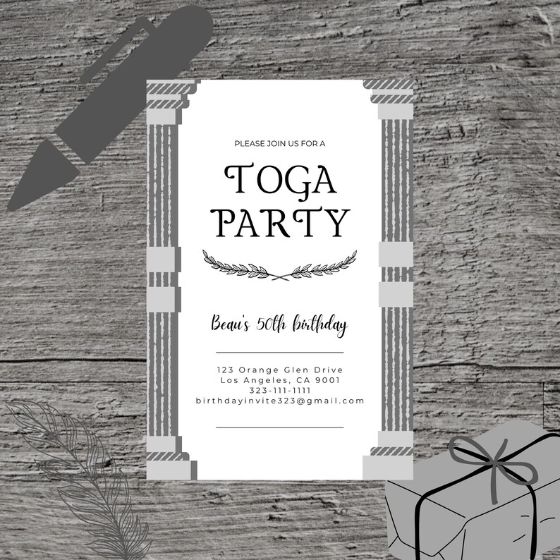 Toga Theme Birthday Party Invitation, Attire Roman Classic Tradition ...