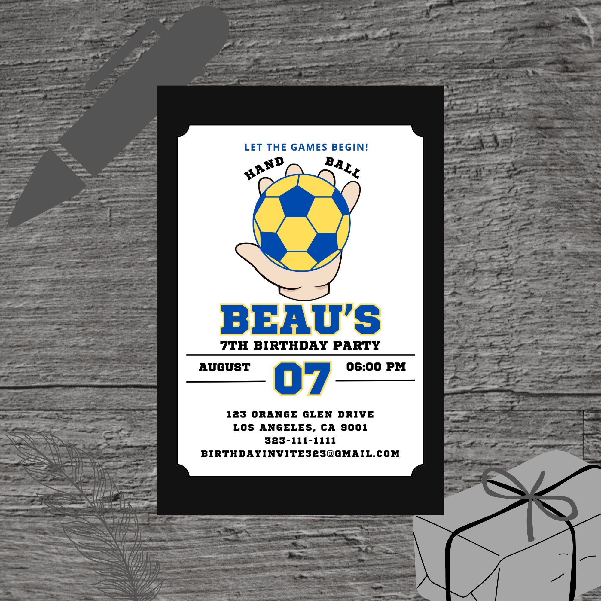 Handball for Beau Theme Birthday Party Invitation Template, Goal Throw ...