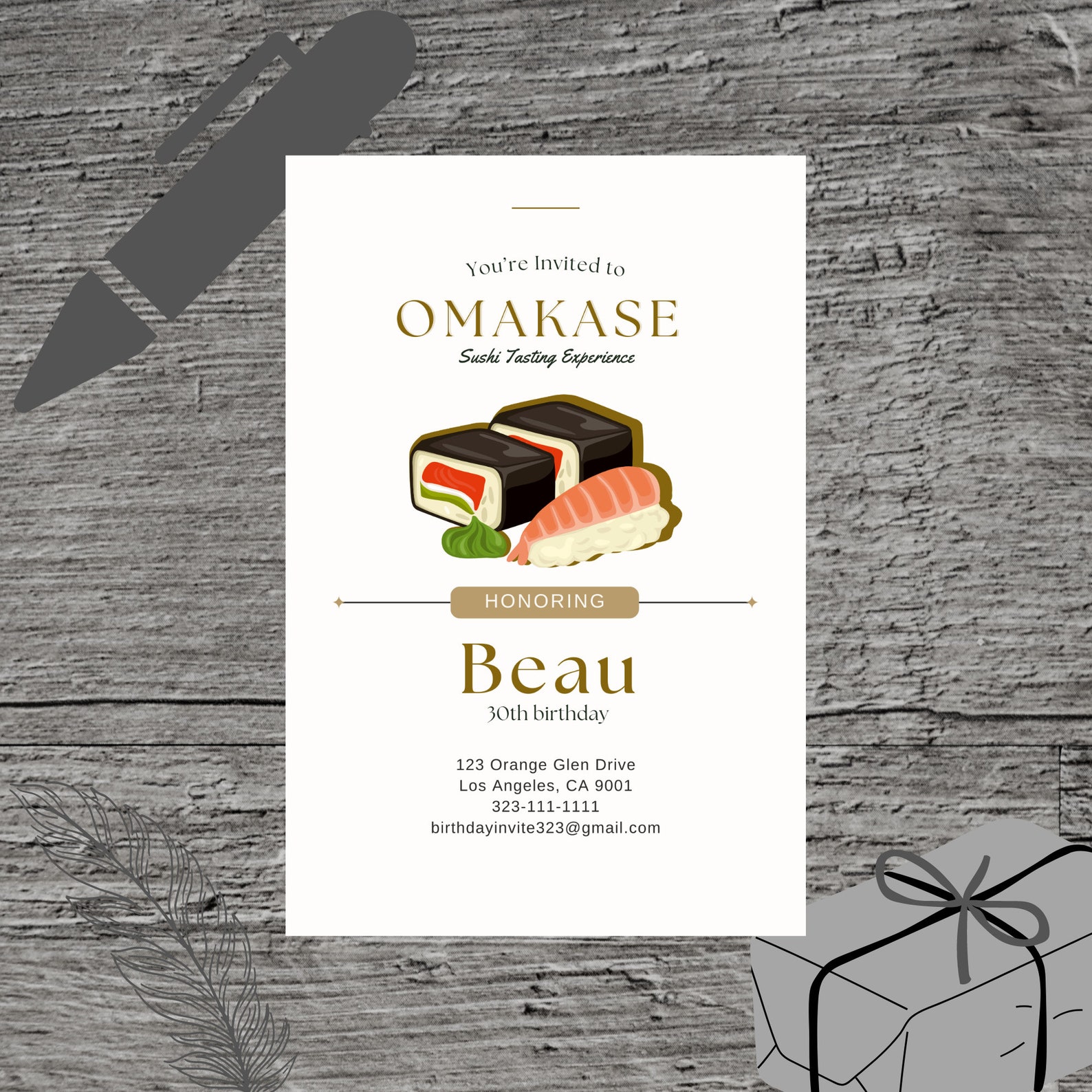Omakase Theme Birthday Party Invitation Template, Sushi Japanese Tuna ...