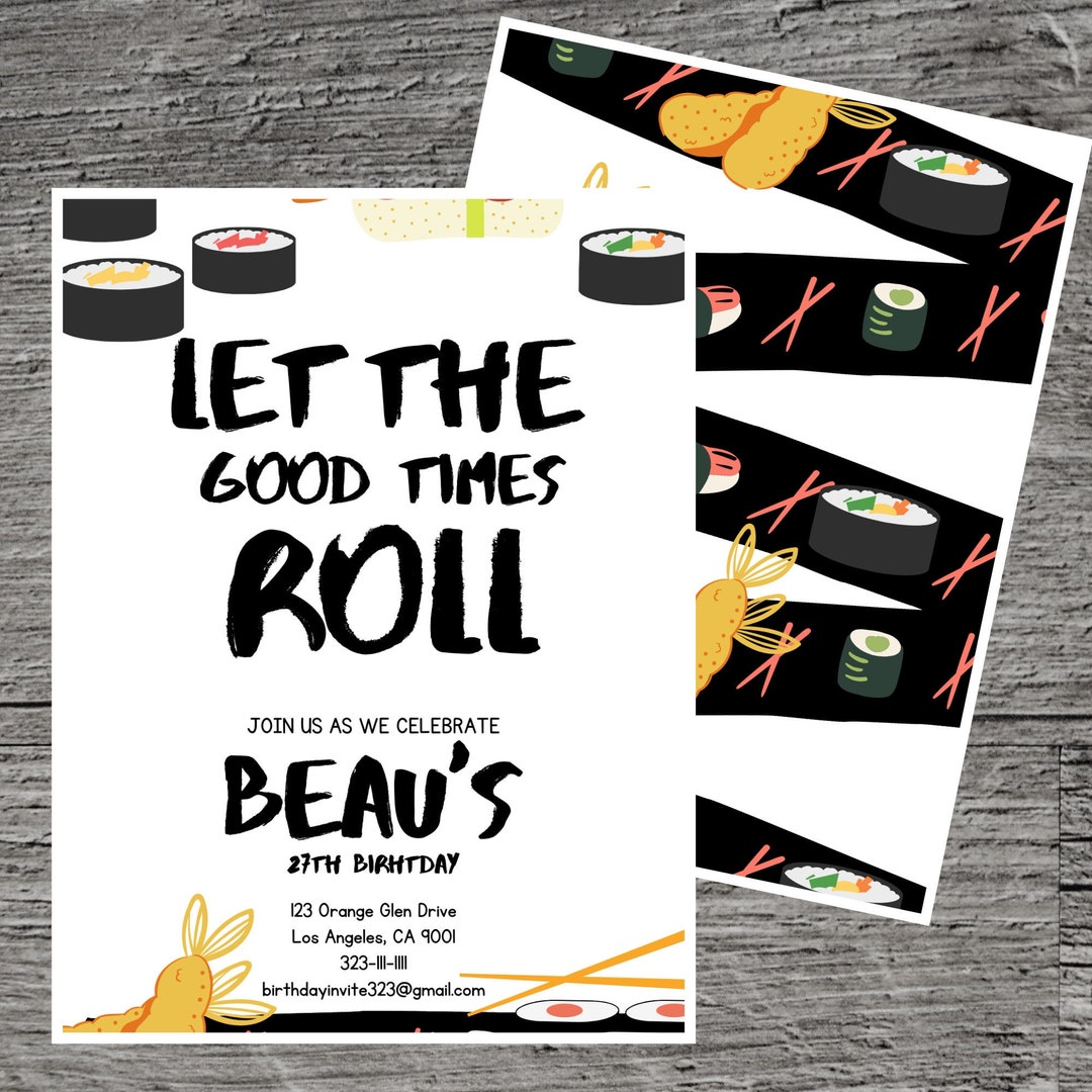 Sushi Night Birthday Party Invitation, Let the Good Times Roll, Nigiri ...