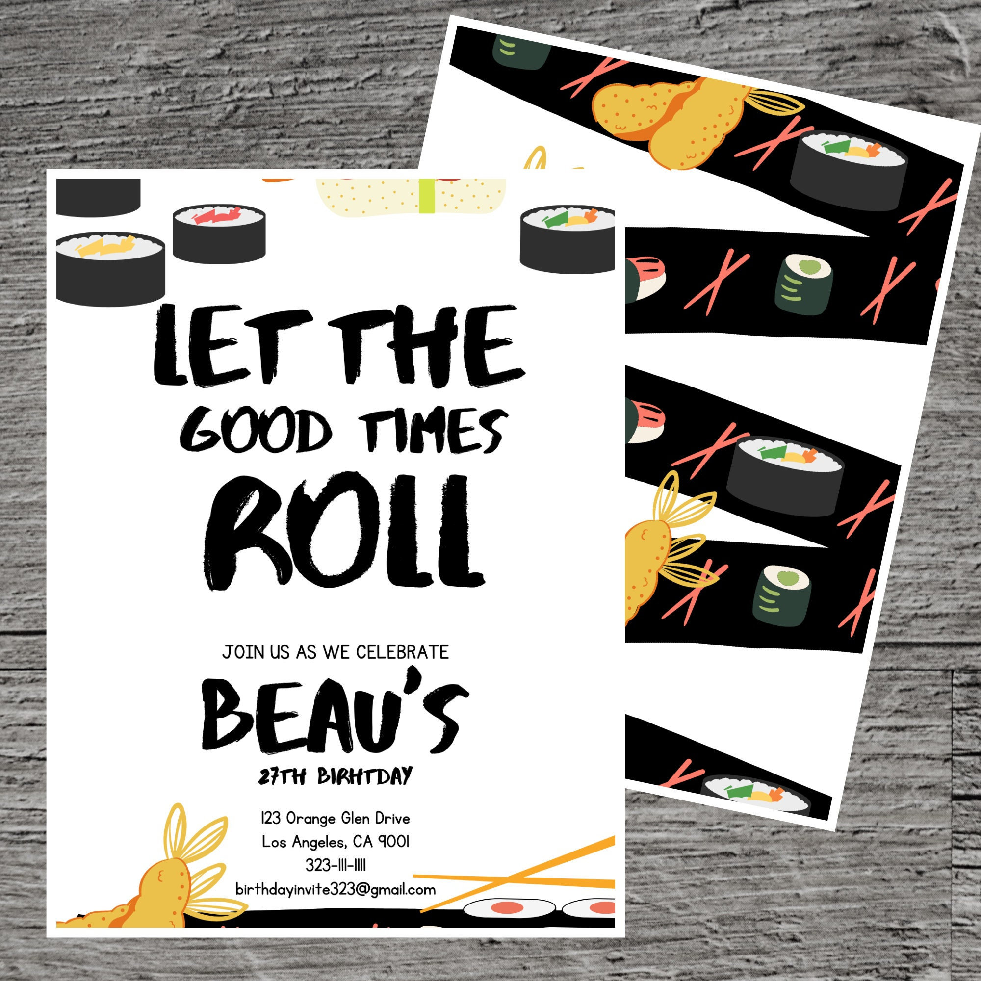 Sushi Night Birthday Party Invitation, Let the Good Times Roll, Nigiri ...