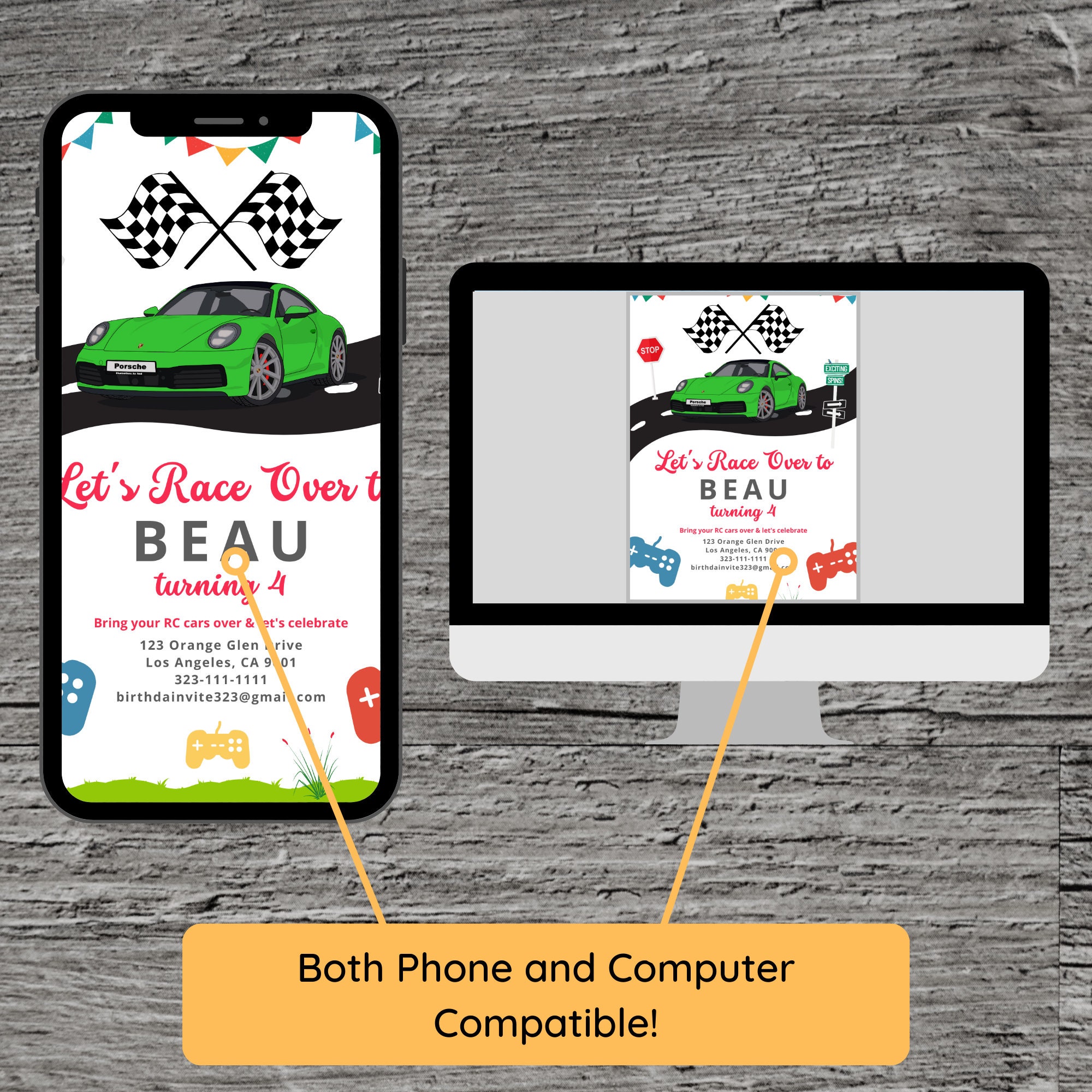 Remote Control Cars Theme Birthday Party Invitation, RC Car Motor ...