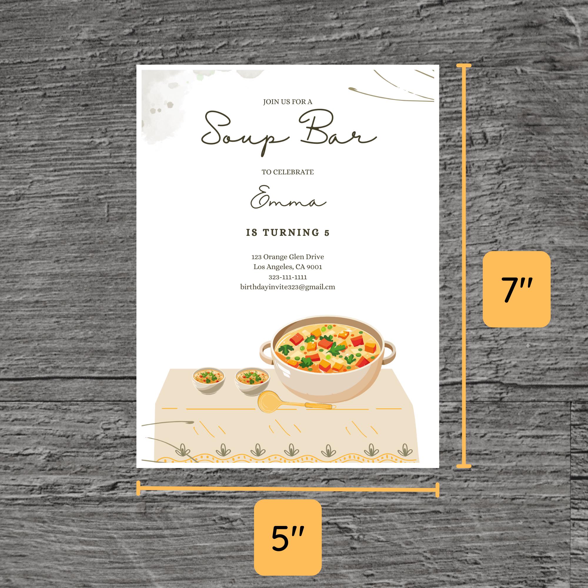 Soup Bar for Emma Theme Birthday Party Invitation Template, Potlucks ...