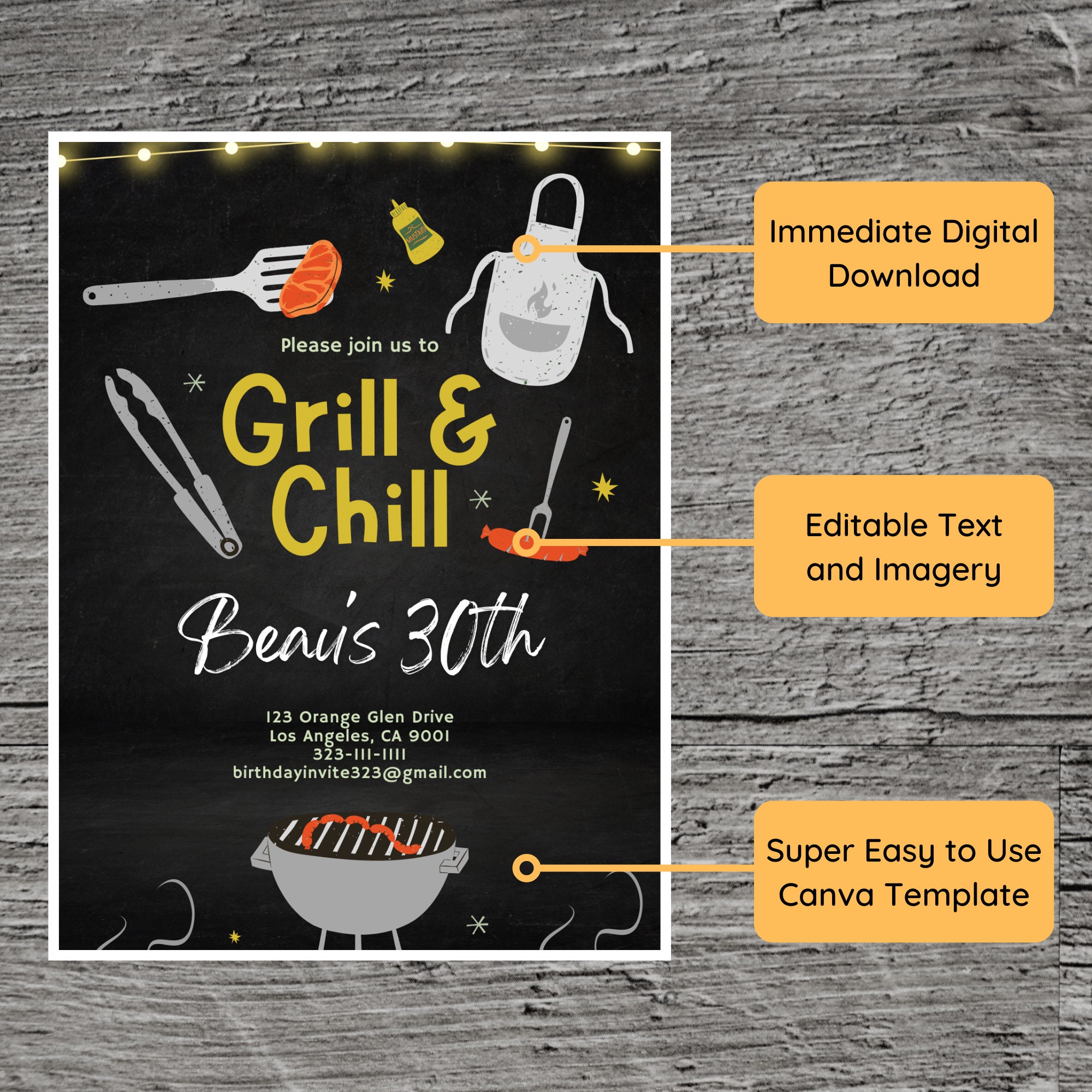 Grill and Chill Theme Birthday Party Invitation Template, Grill ...