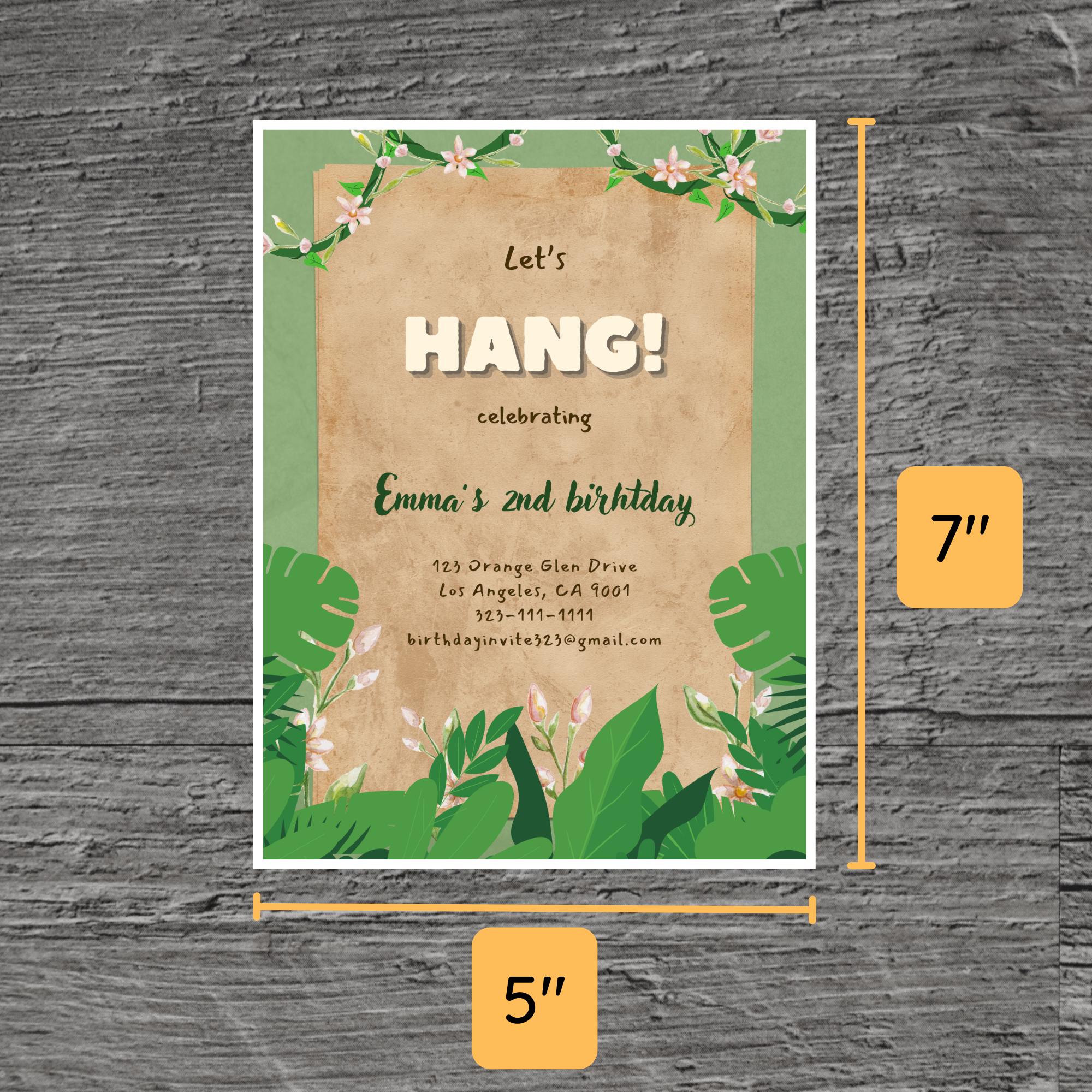 Rainforest for Emma Theme Birthday Party Invitation Template, Trees ...
