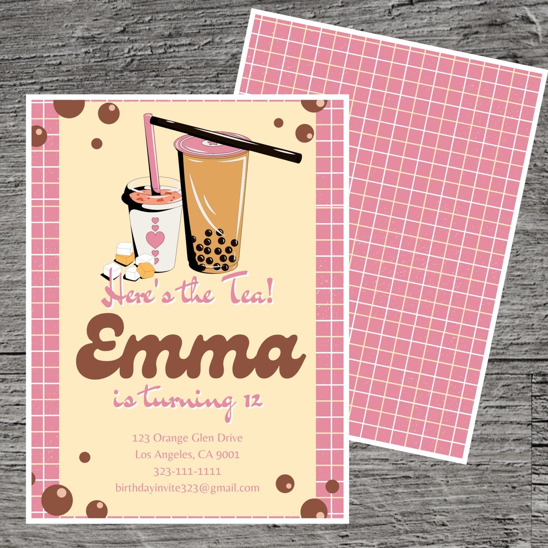 Boba Tea Birthday Party Invitation, Bubble Pop Drink Straw Here's the ...