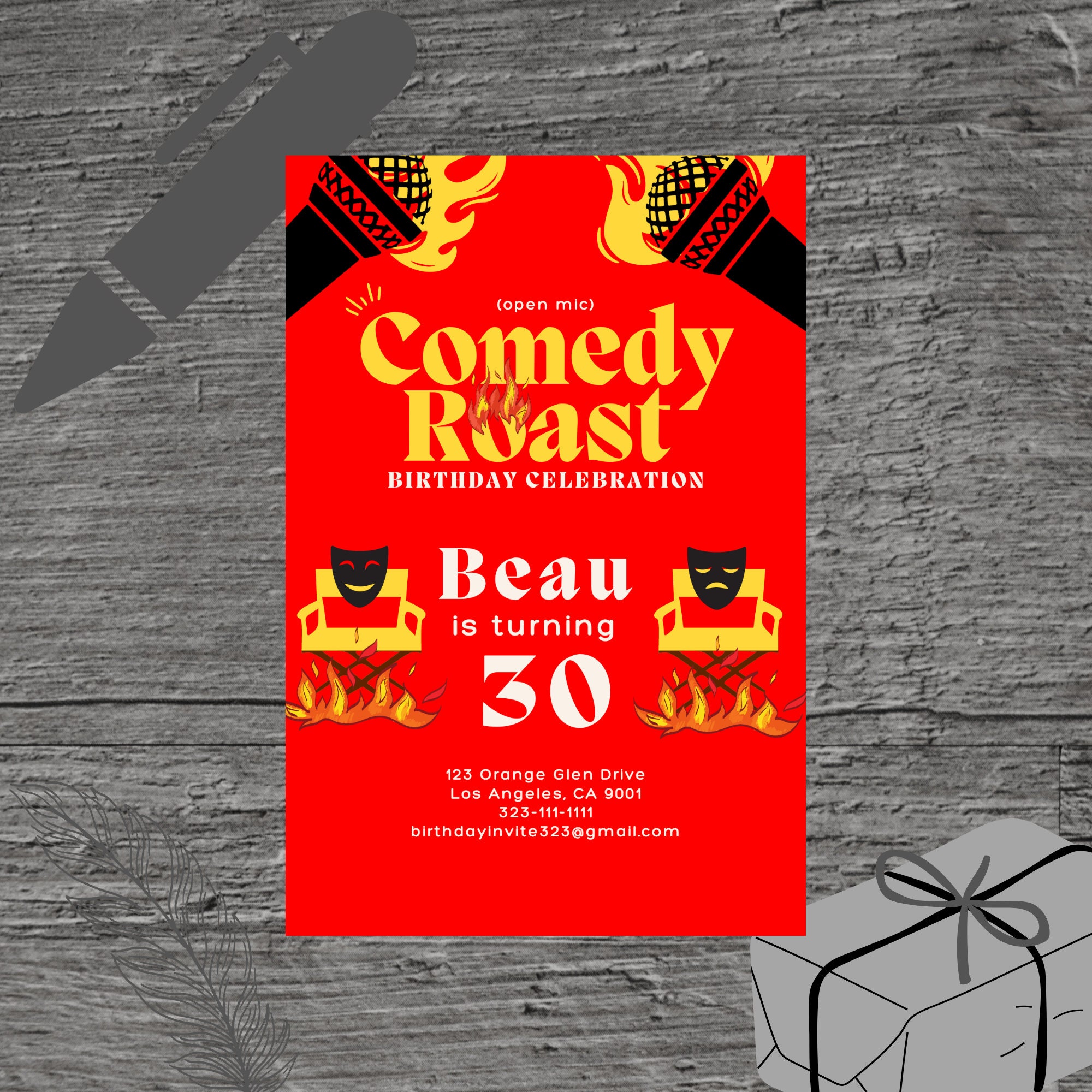 Comedy Roast for Beau (open Mic) Theme Birthday Party Invitation ...