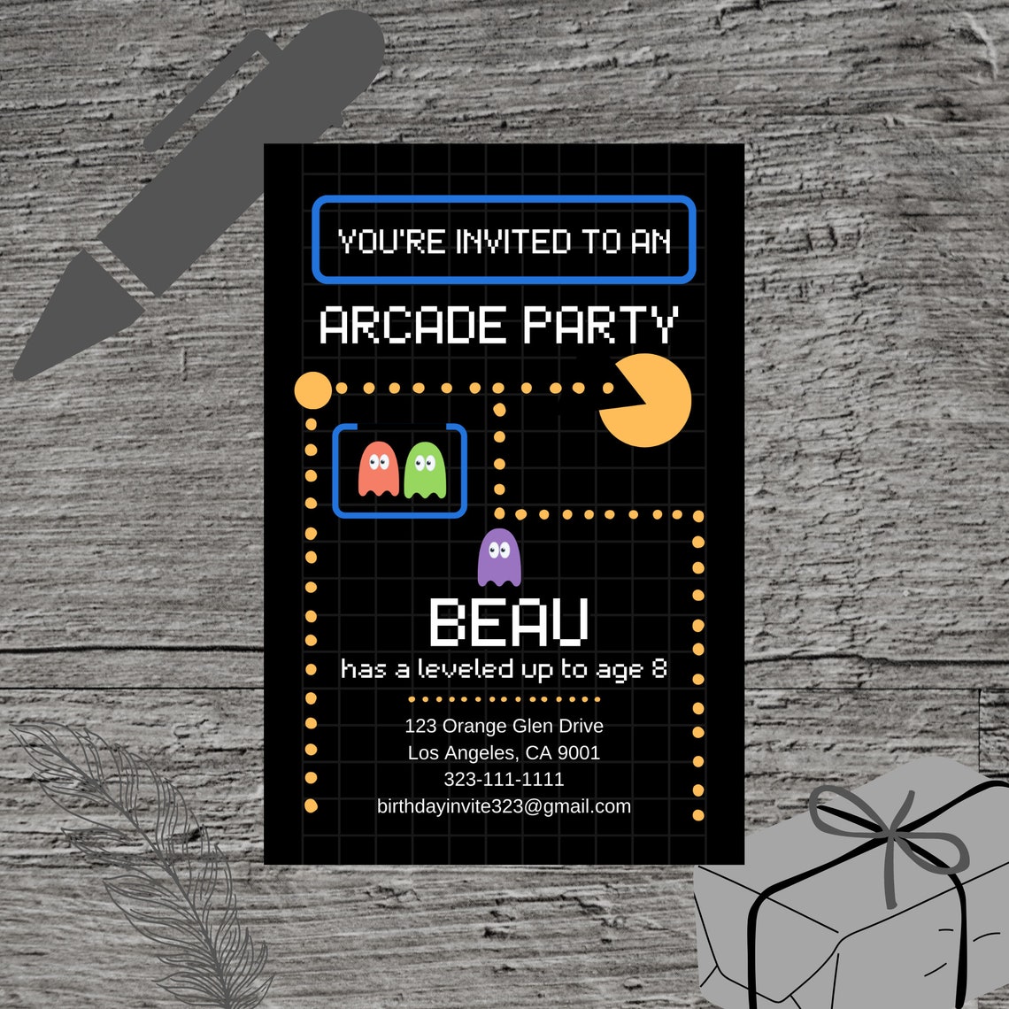 Arcade Theme Birthday Party Invitation, Video Games Teenager Amusement ...