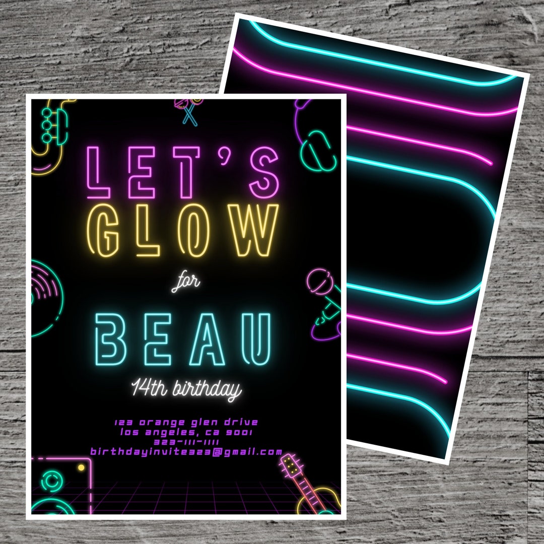 Glow in the Dark Theme Birthday Party Invitation Template, Luminous ...