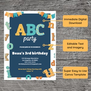 Alphabet Dress up Letter Theme Birthday Party Invitation, Costume ...