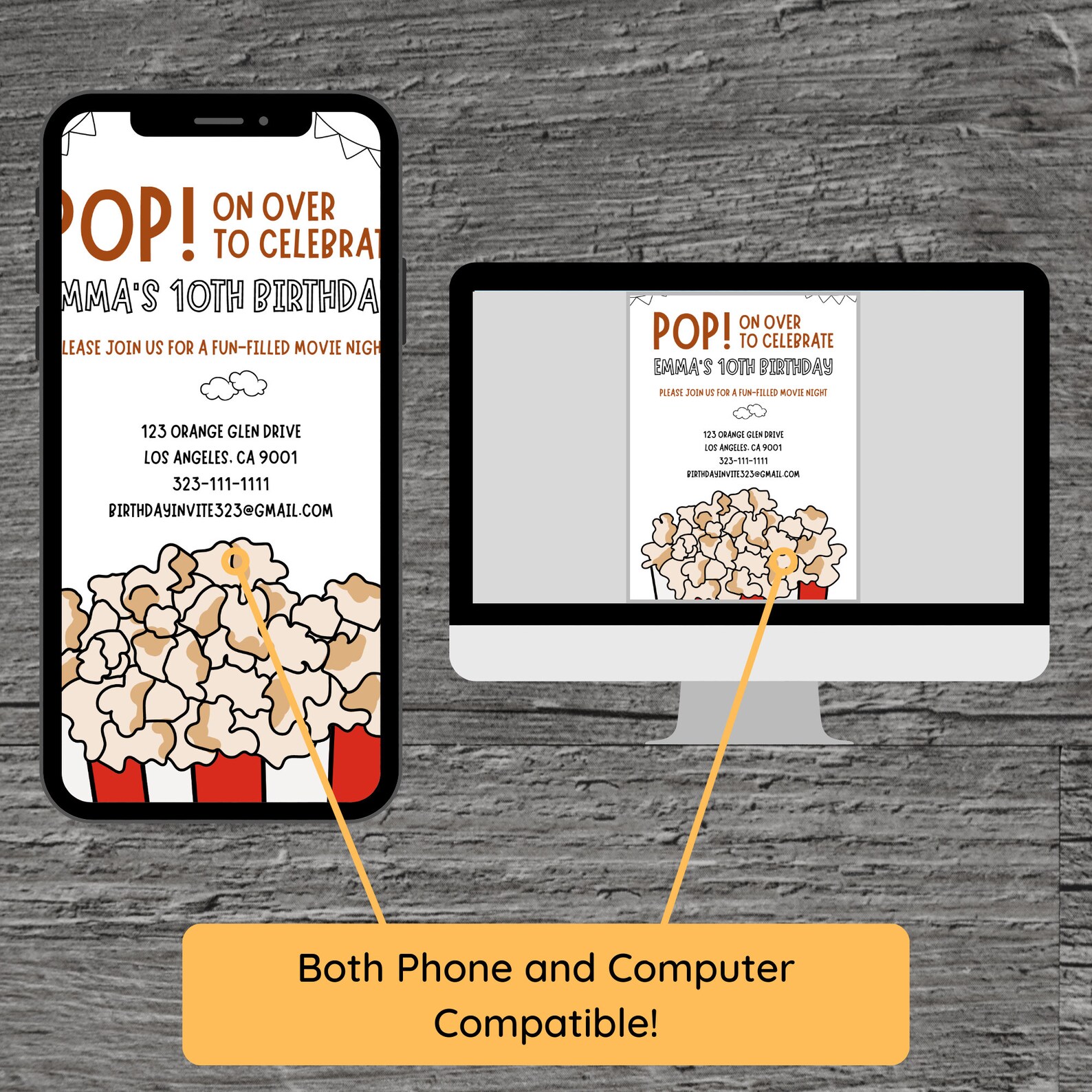 Popcorn Bar for Emma Theme Birthday Party Invitation Template, Popcorn ...