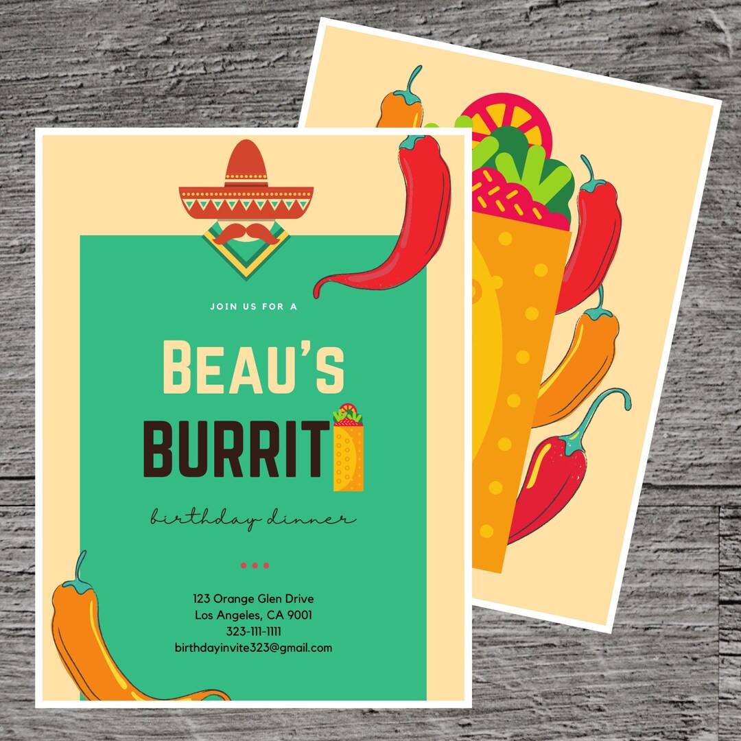 Burrito Dinner Birthday Party Invitation, Build Your Own Theme Mexican ...