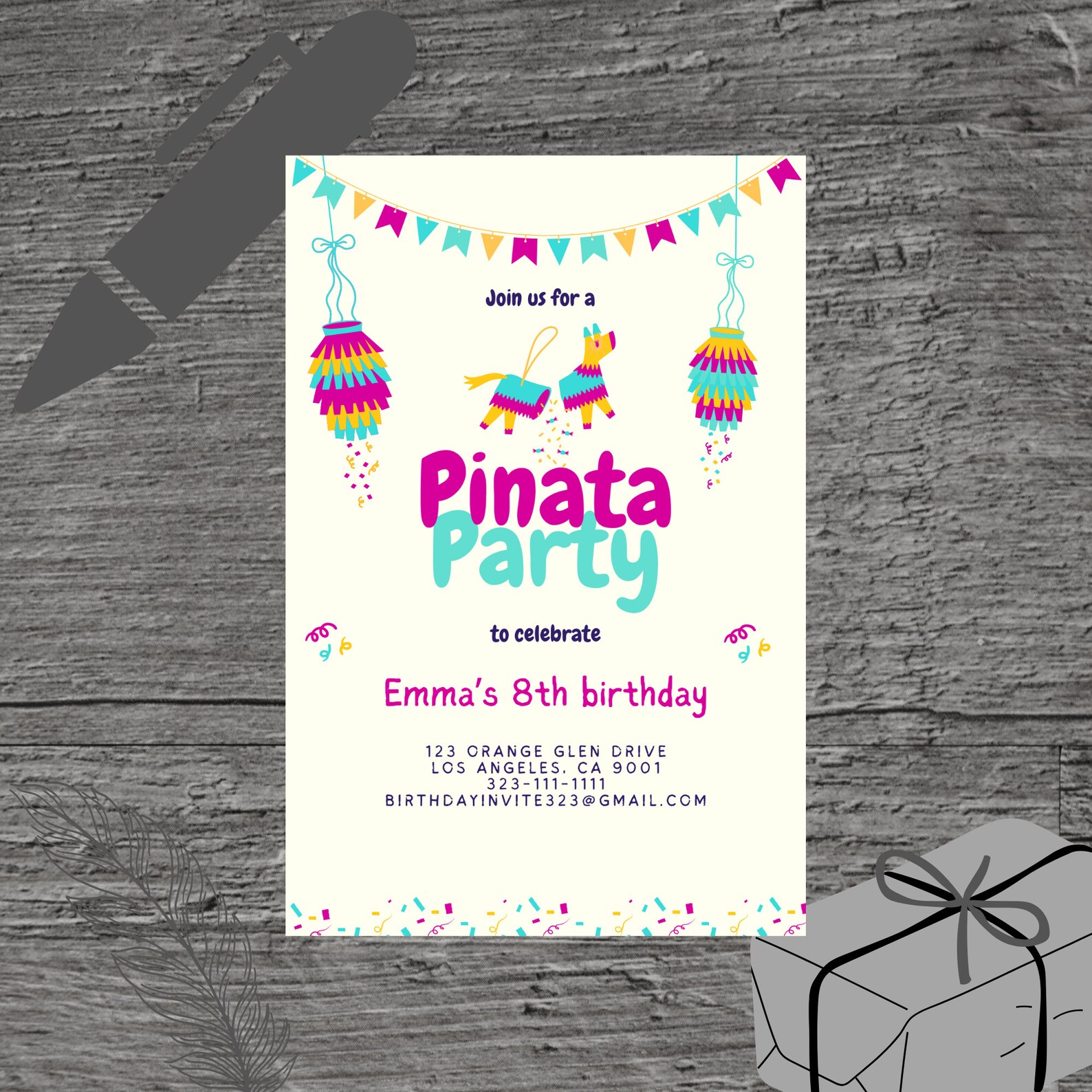 Pinata for Emma Theme Birthday Party Invitation Template, Hit and ...