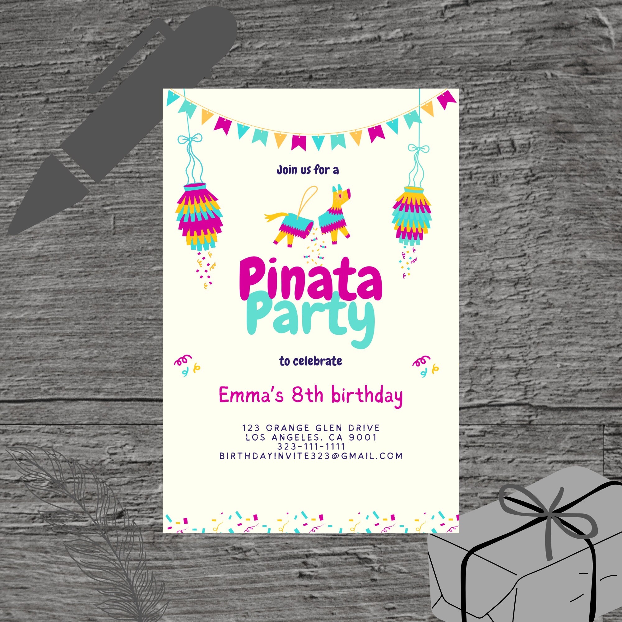 Pinata for Emma Theme Birthday Party Invitation Template, Hit and ...