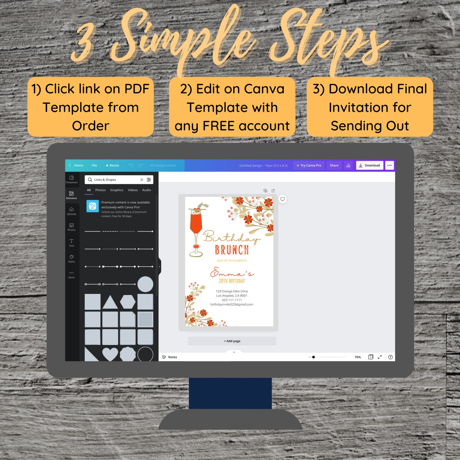 Mimosa Brunch Theme Birthday Party Invitation, Sip Drink Lunch Buffet ...