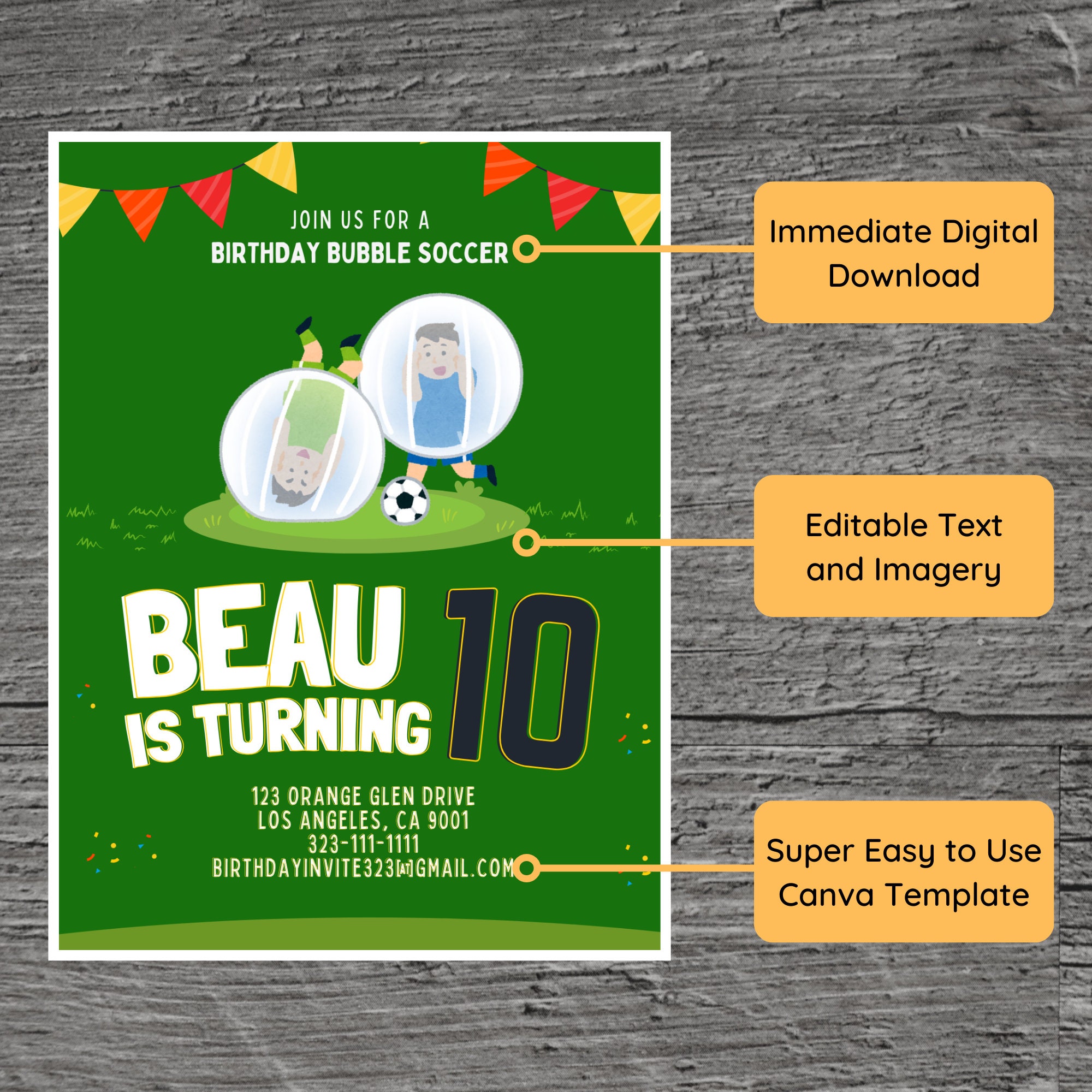 Bubble Soccer for Beau Theme Birthday Party Invitation Template ...