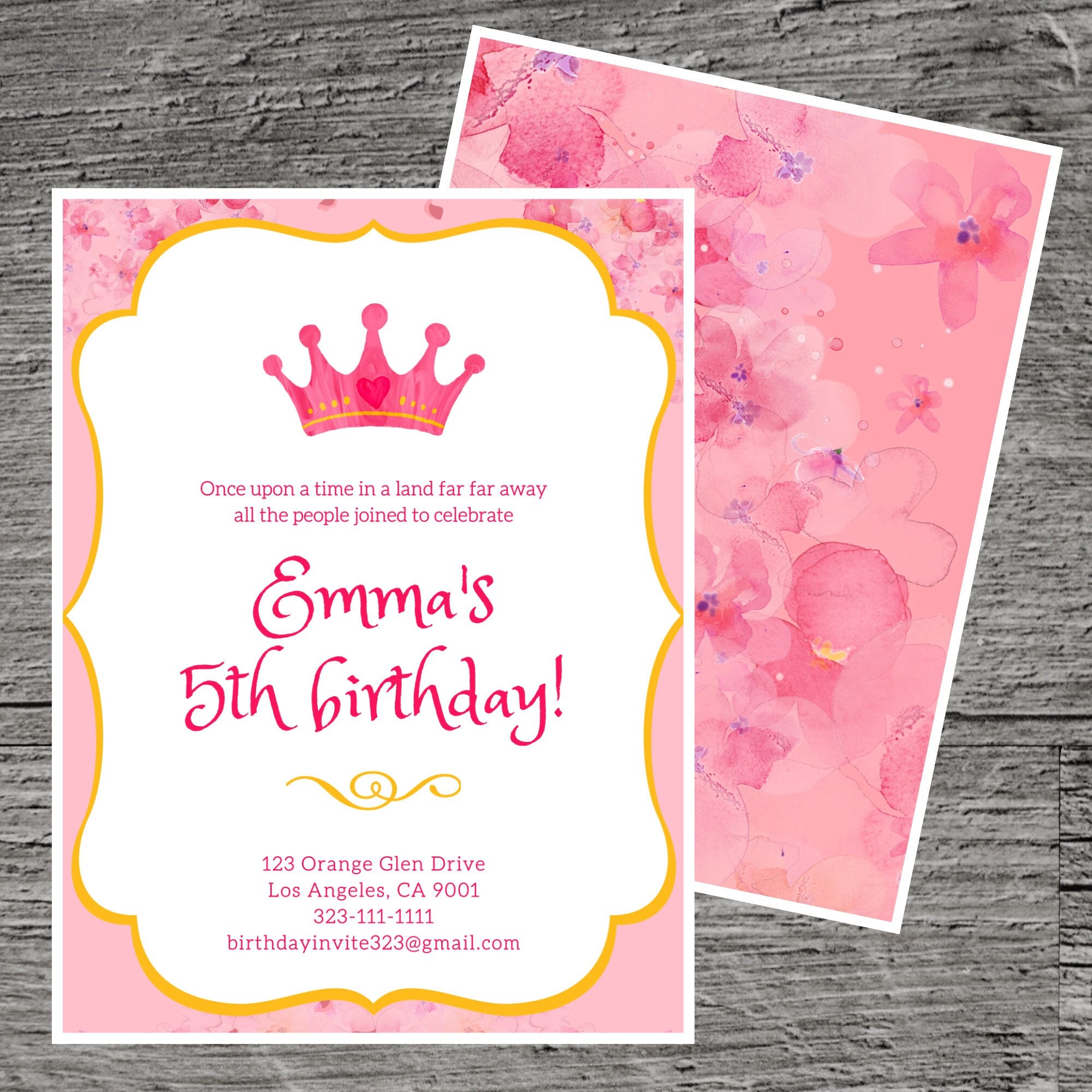 Princess for Emma Theme Birthday Party Invitation, Royal Daughter ...