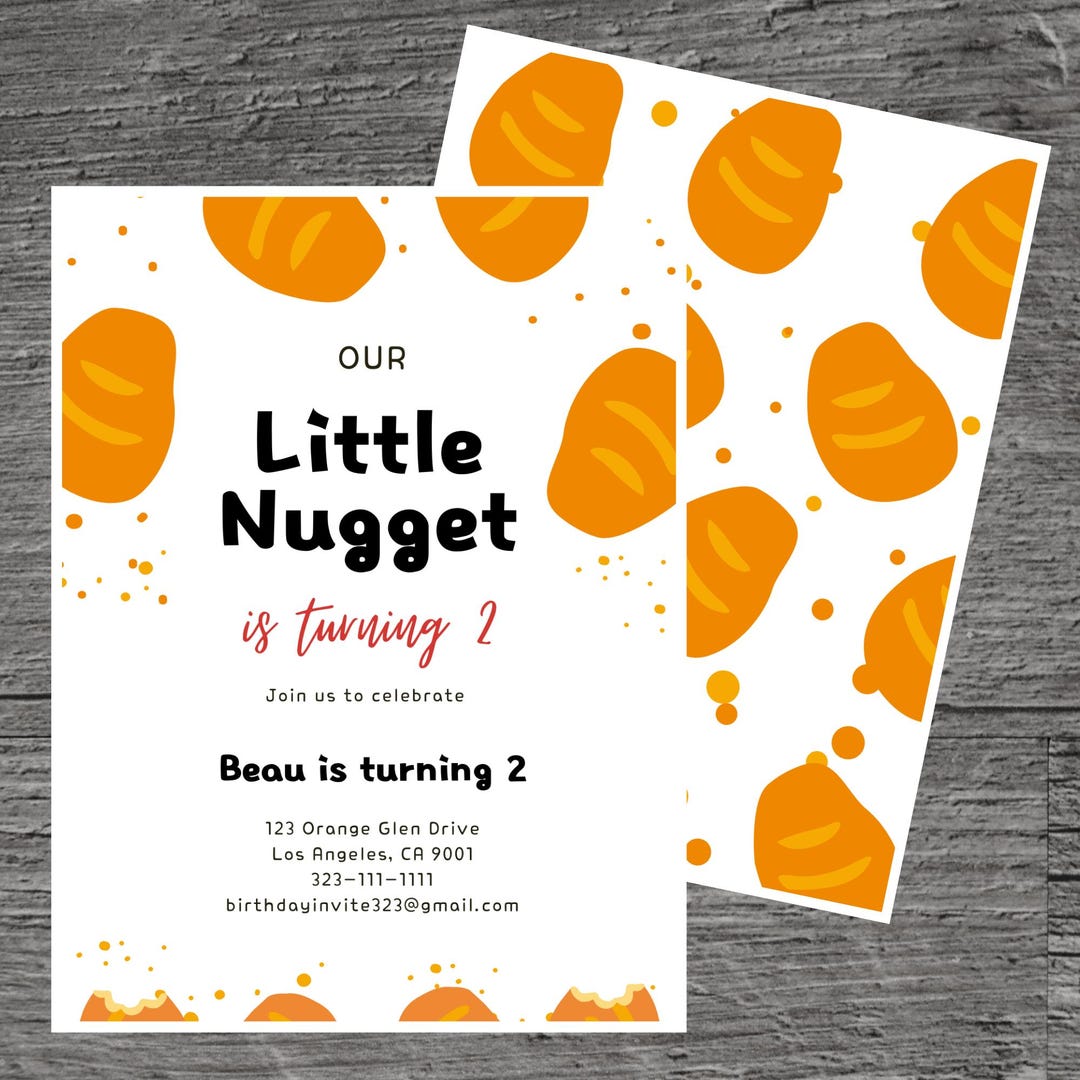 Chicken Nugget Night for Beau Theme Birthday Party Invitation Template ...
