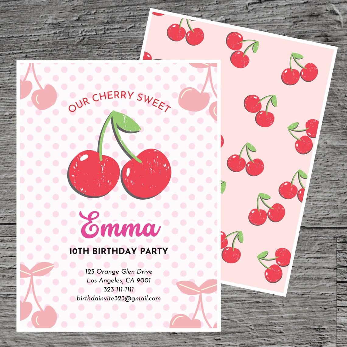 Cherry Theme Birthday Party Invitation Template, Fruit Berry Blushing ...