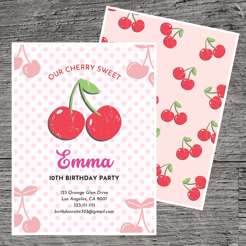 Cherry Theme Birthday Party Invitation Template, Fruit Berry Blushing ...
