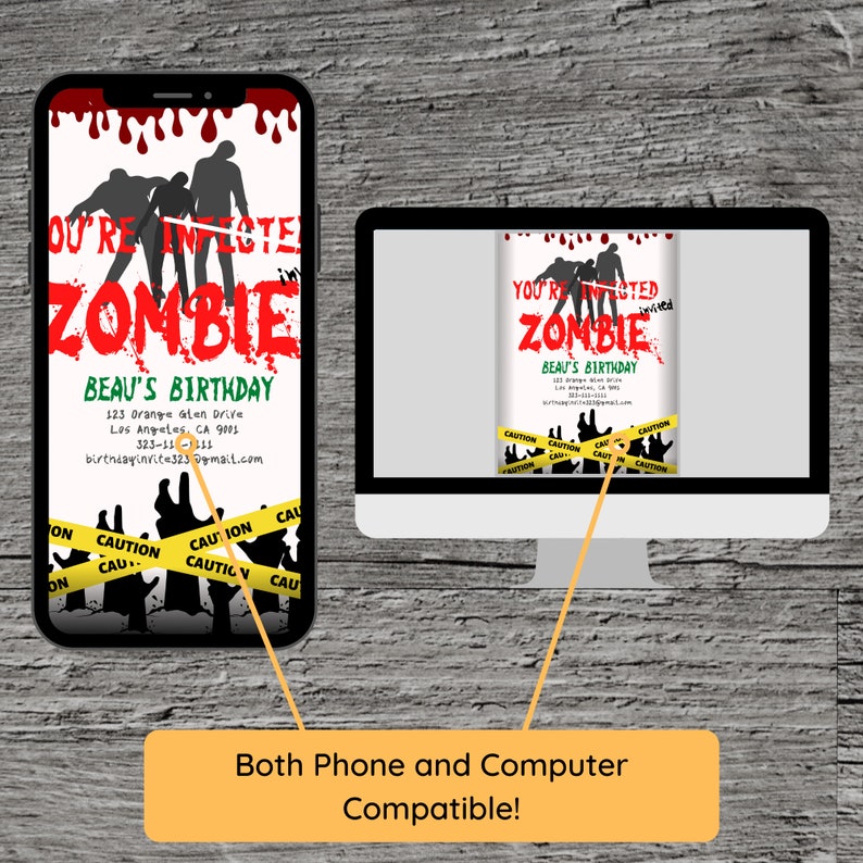 Zombie Infection Birthday Party Invitation, Warning Apocalypse World ...